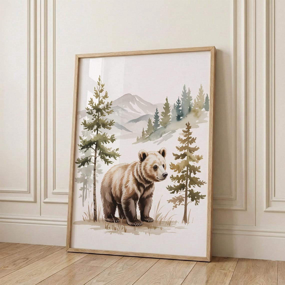 Bear Woodland Nursery Neutral Forest Animal Or Baby Physical Poster ...
