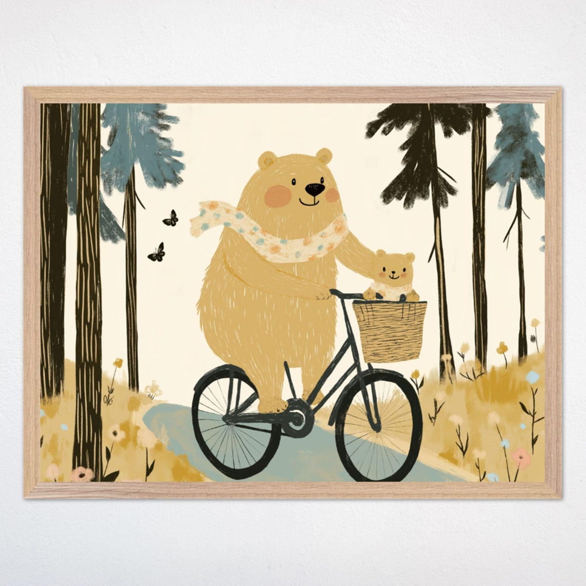 Bear Woodland Nursery Wall Art, Whimsical Bear On Bike, Playful Forest Animal Framed Poster ...