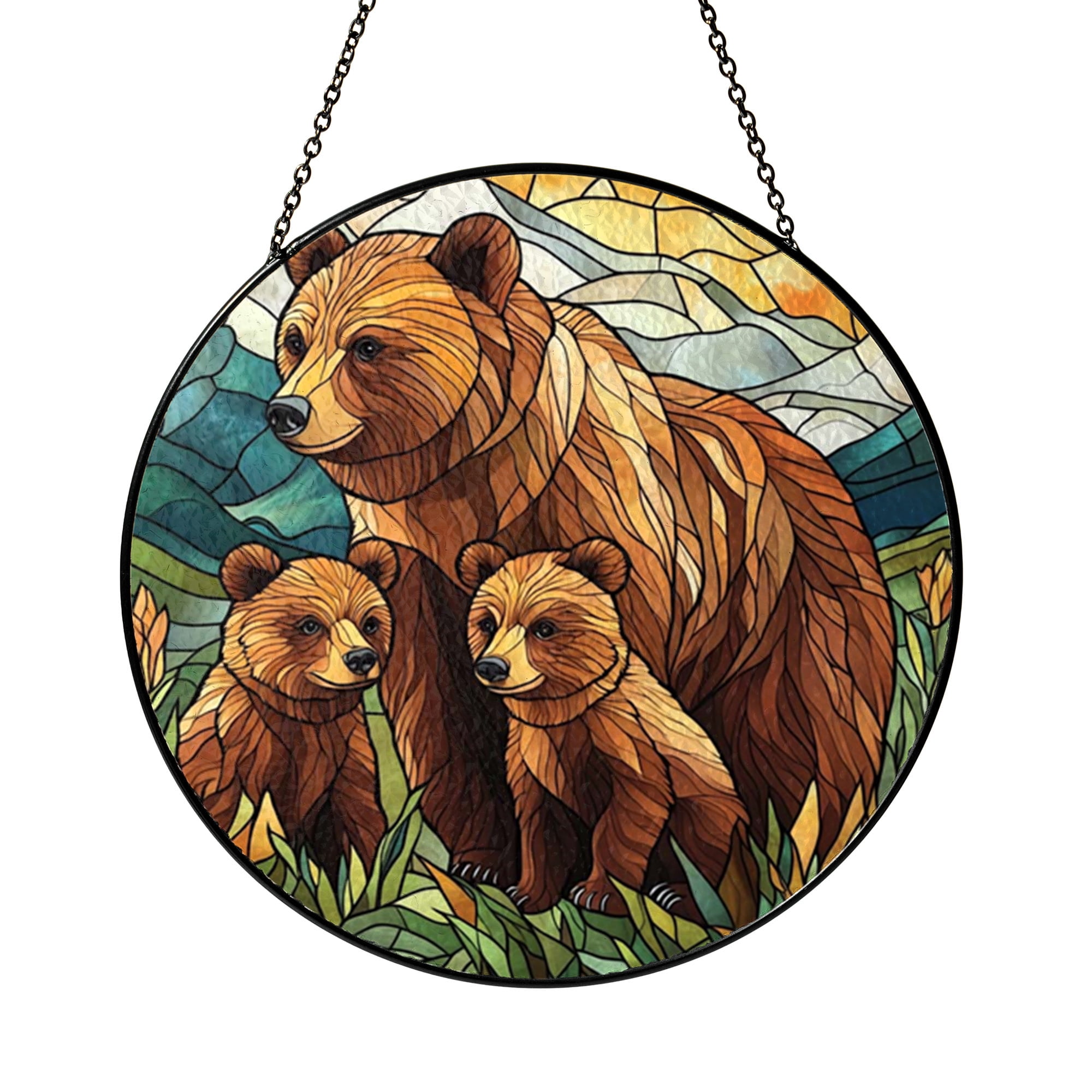 Bear Woodland Scene Glass Style Window Hanging - Walmart.com