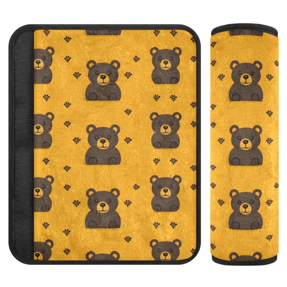 Bear Yellow Pattern Car Seat Belt Covers 2 Pack Soft Flannel Padded ...
