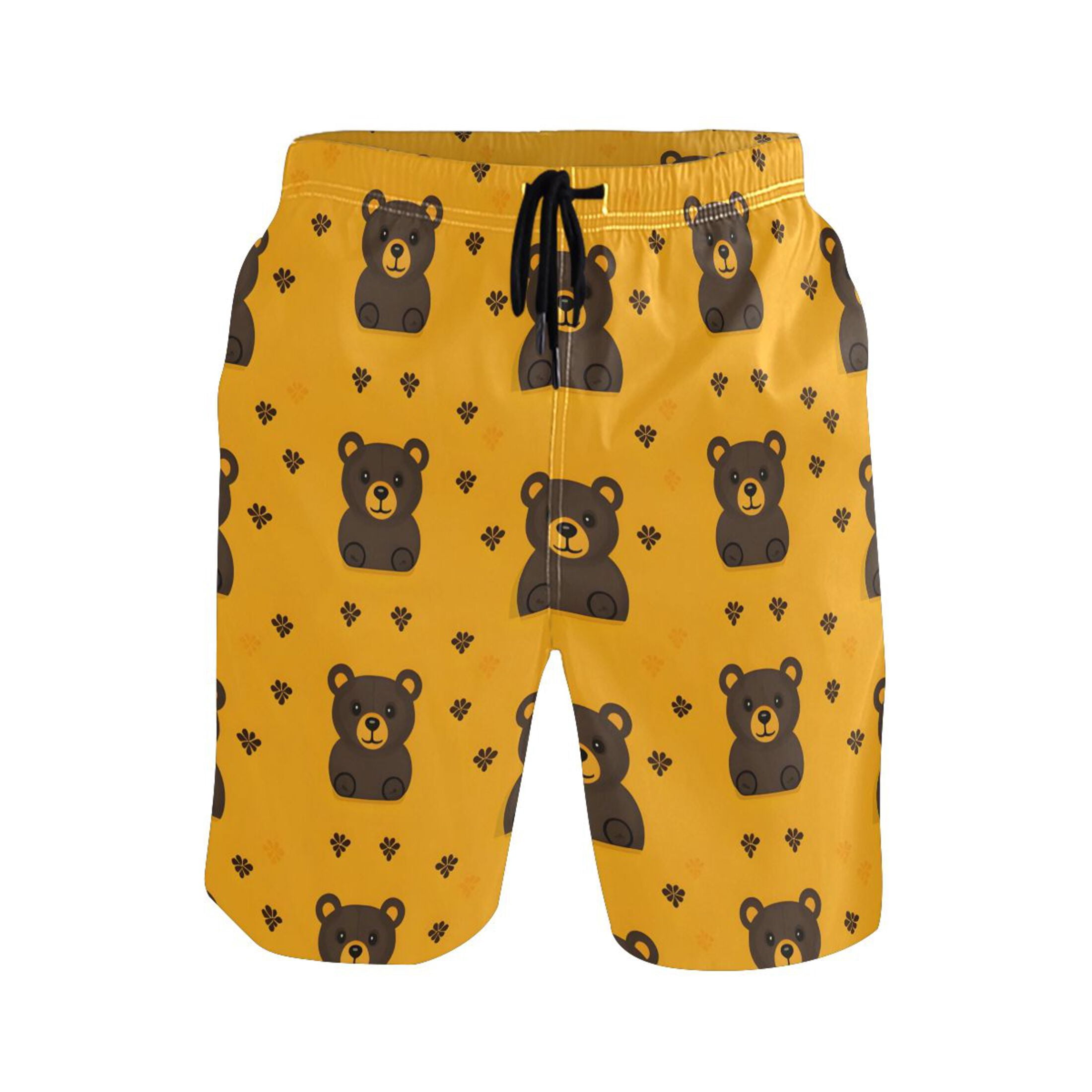 Bear Yellow Pattern Mens Swim Trunks Quick Dry Board Shorts Breathable ...