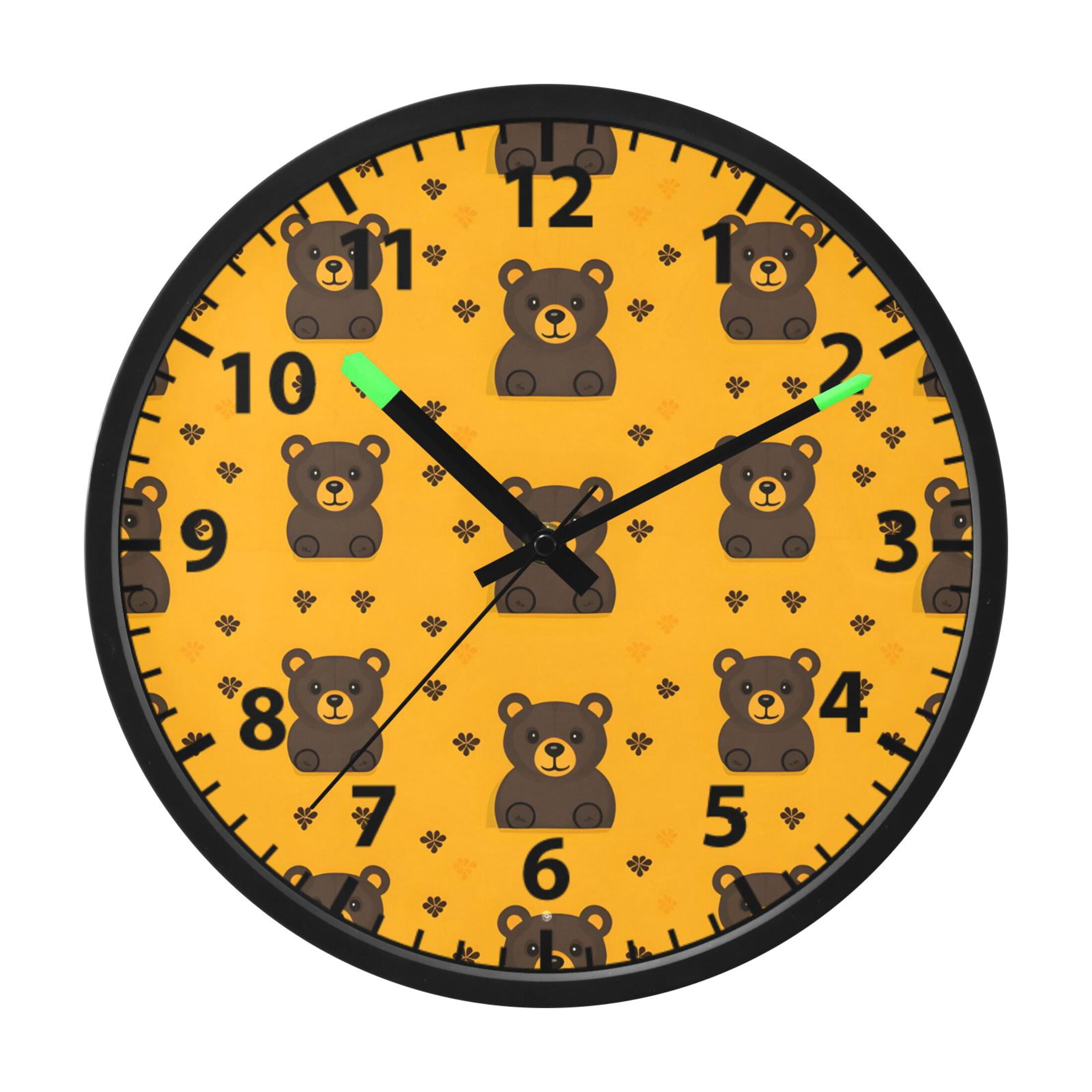 Bear Yellow Pattern Wall Clock 12 Inch Voice Activated Night Light ...