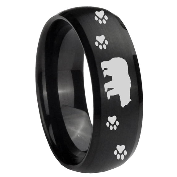 Bear and Paw Dome Brush Black Polish Edge Tungsten Men Ring 10MM ...
