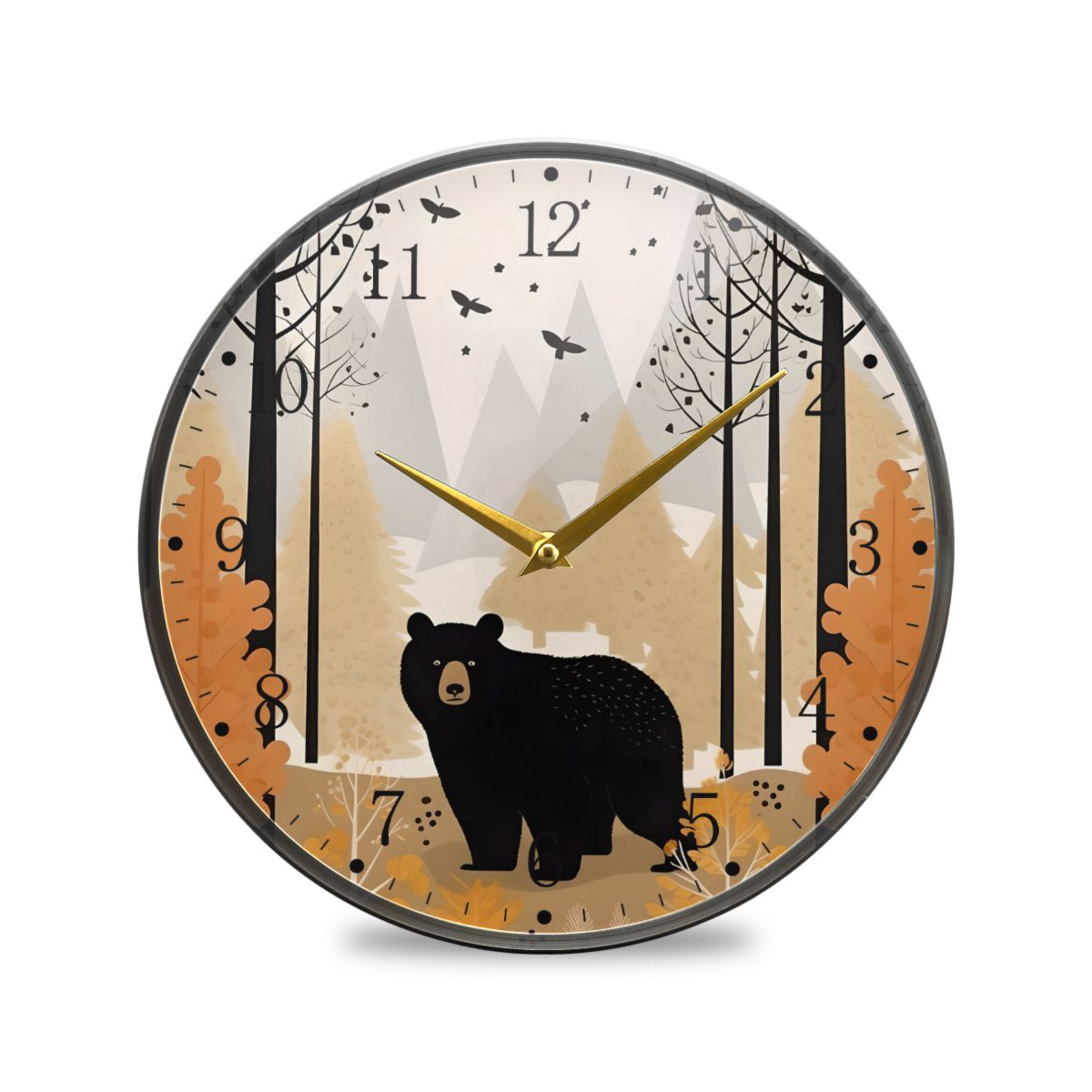 Bear in Forest Acrylic Wall Clocks Quiet Round Clock Battery Operated ...