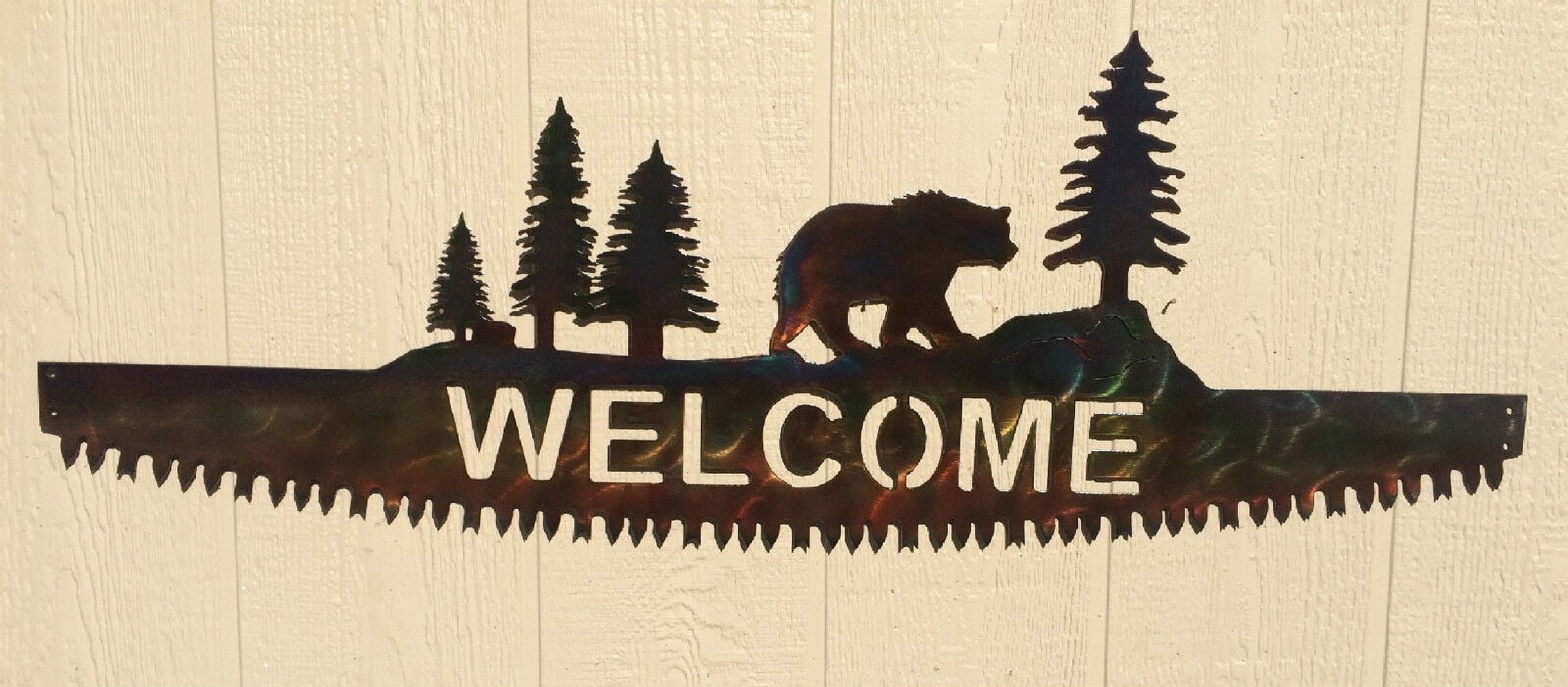 Bear on Crosscut Saw Blade Indoor or Outdoor Metal Wall Art Welcome ...