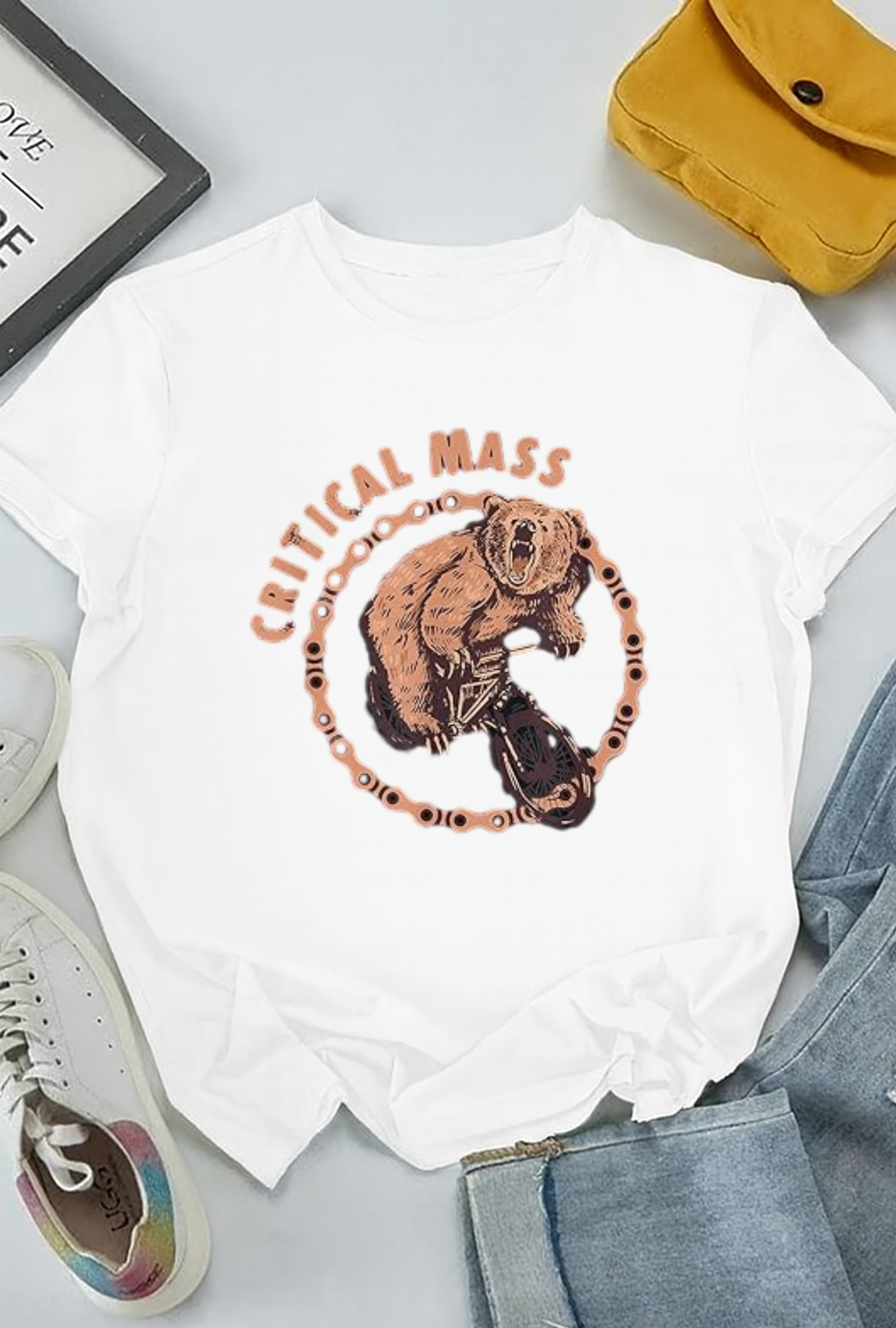 Bear on The Bike Fixie Critical Mass Cyclist Unisex T-Shirt, up to Size ...
