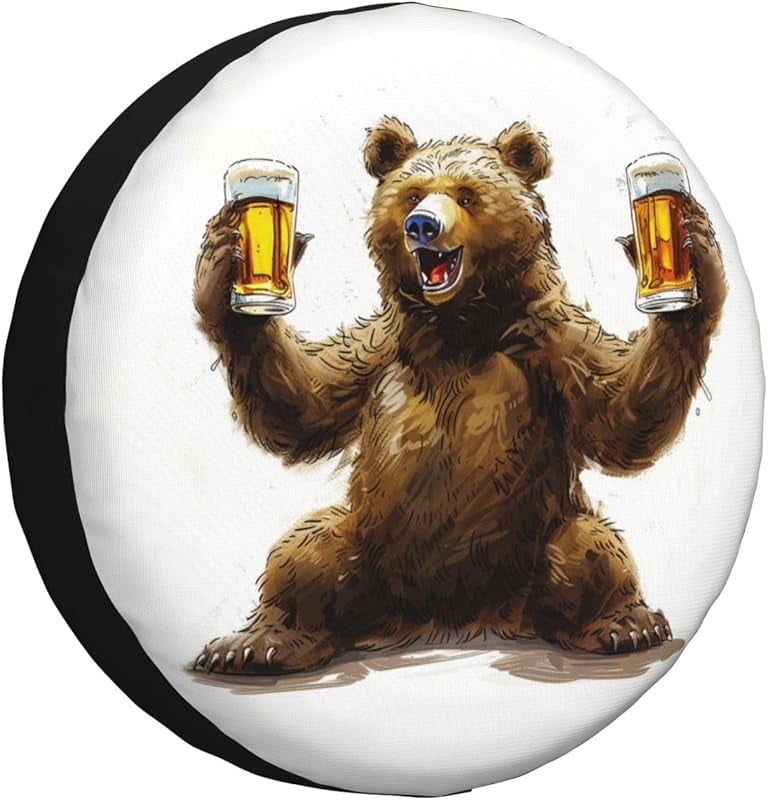 Bear with Beer Spare Tire Cover Weatherproof Universal Wheel Protectors ...
