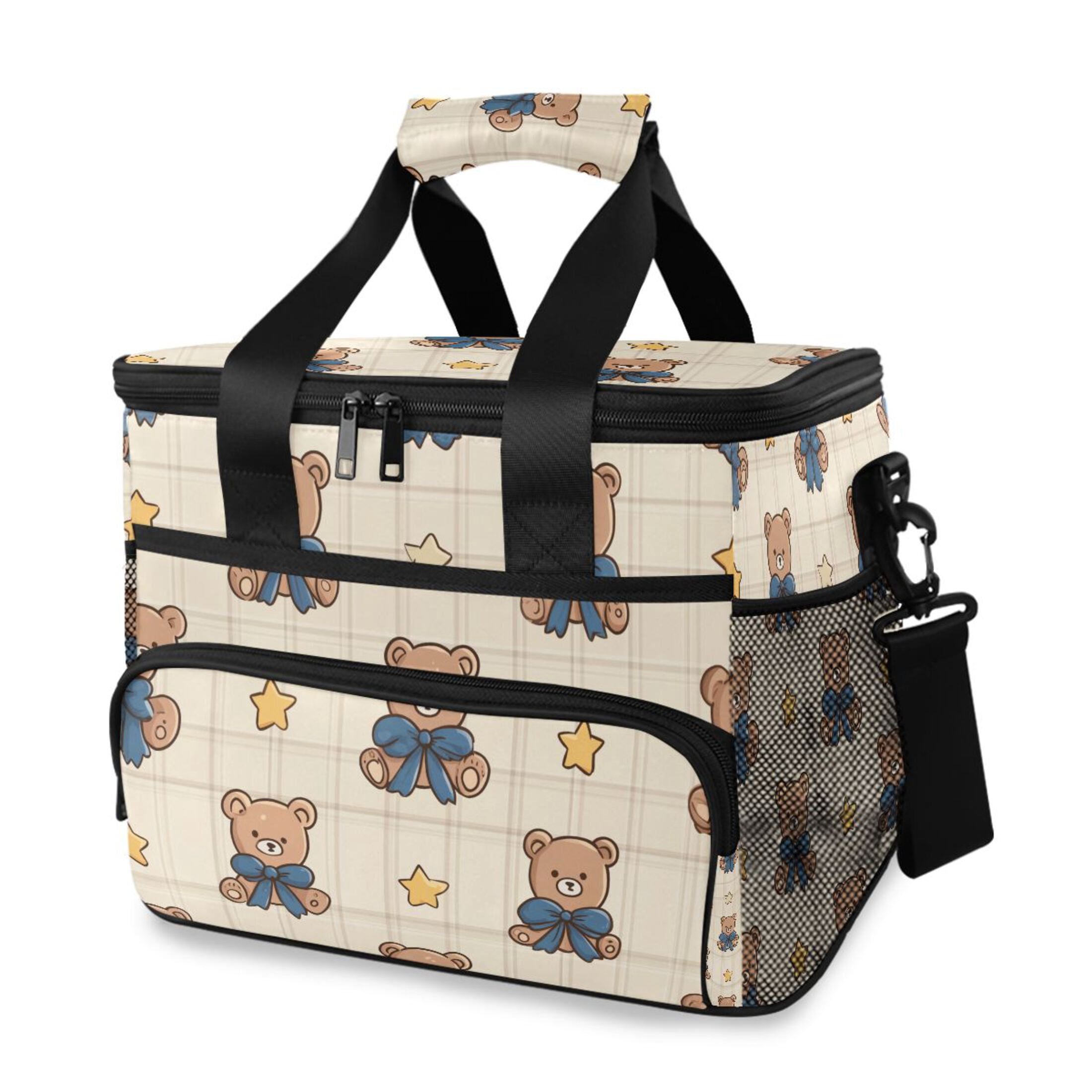 Bear with Blue Bows Stars Cartoon Portable Cooler Lunch Box Reusable ...
