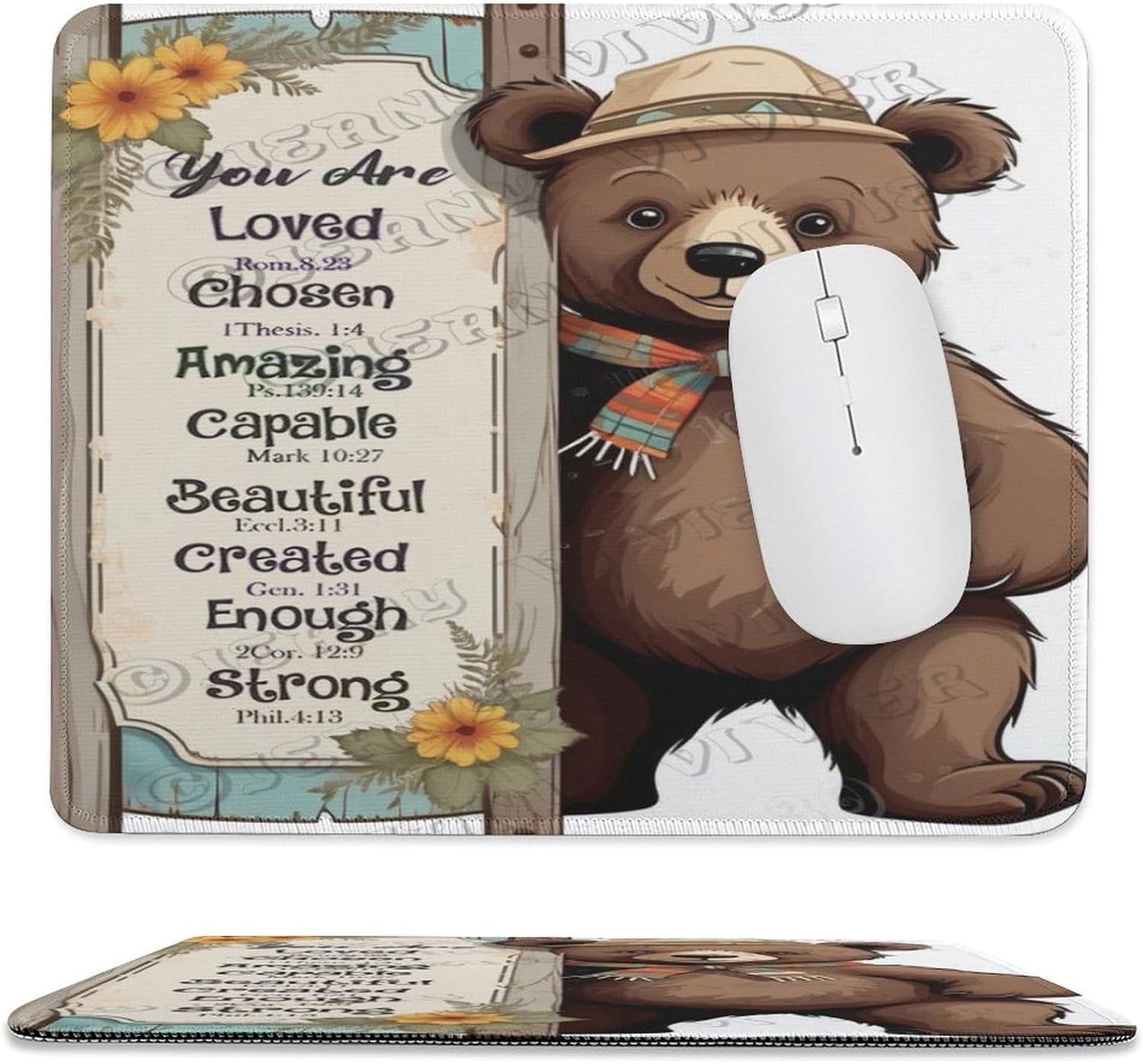 Bear with Positive Quote Printed Mouse Pad, 10"x12", Non-Slip Rubber ...