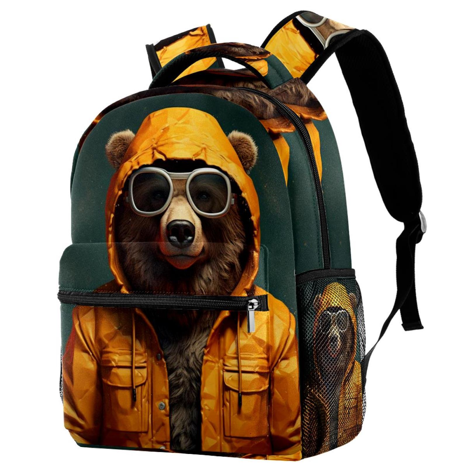 Bear with Yellow Cloth Retro Lightweight Backpacks Roomy Interior ...