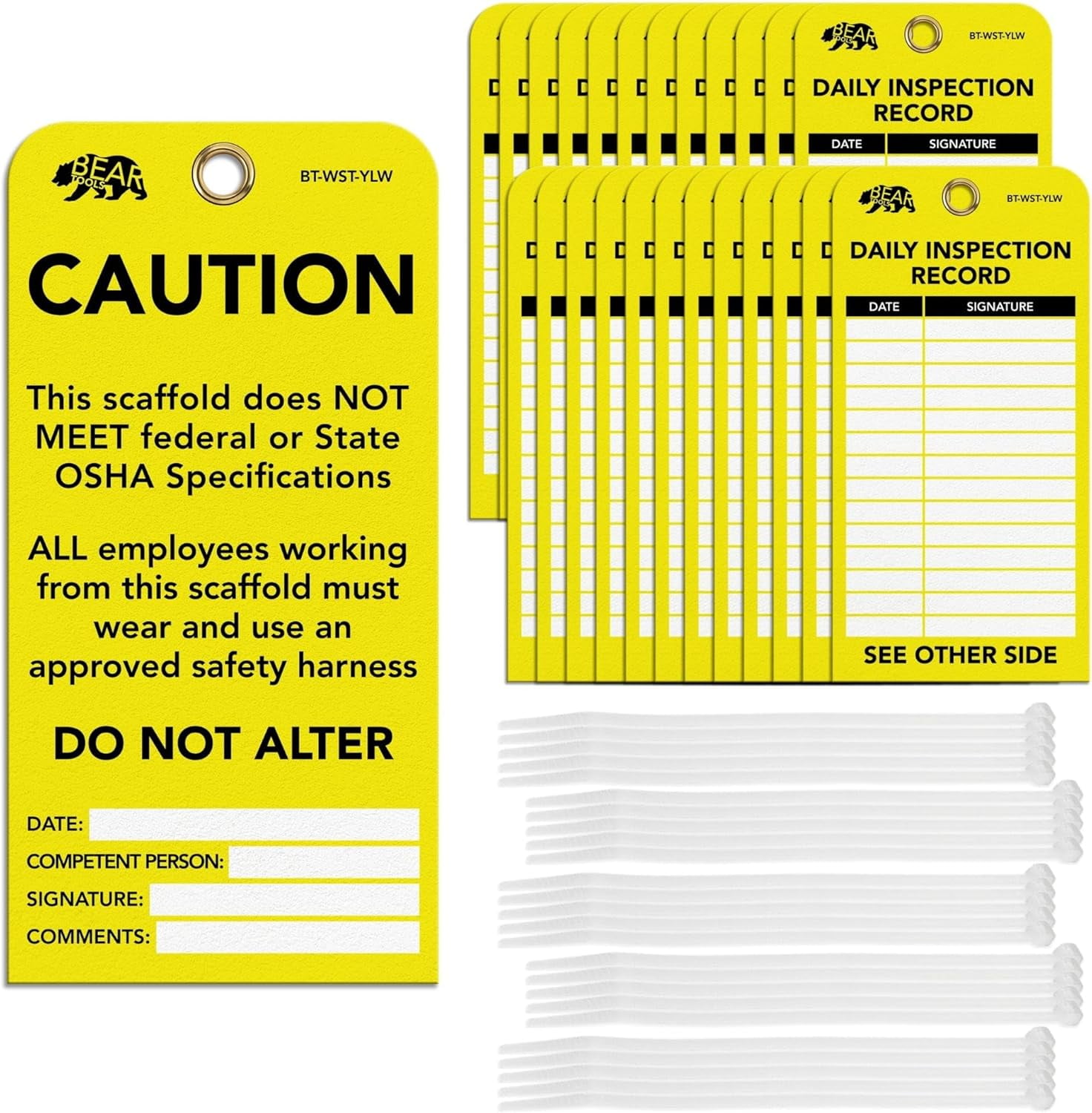 BearTOOLS Scaffold Tags - Safety Inspection Kit with Cable Ties ...