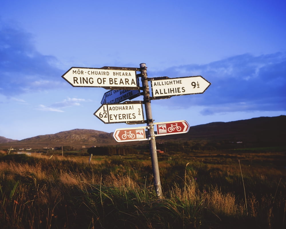 Beara Peninsula, County Kerry, Ireland; Directional Roadside Sign by ...
