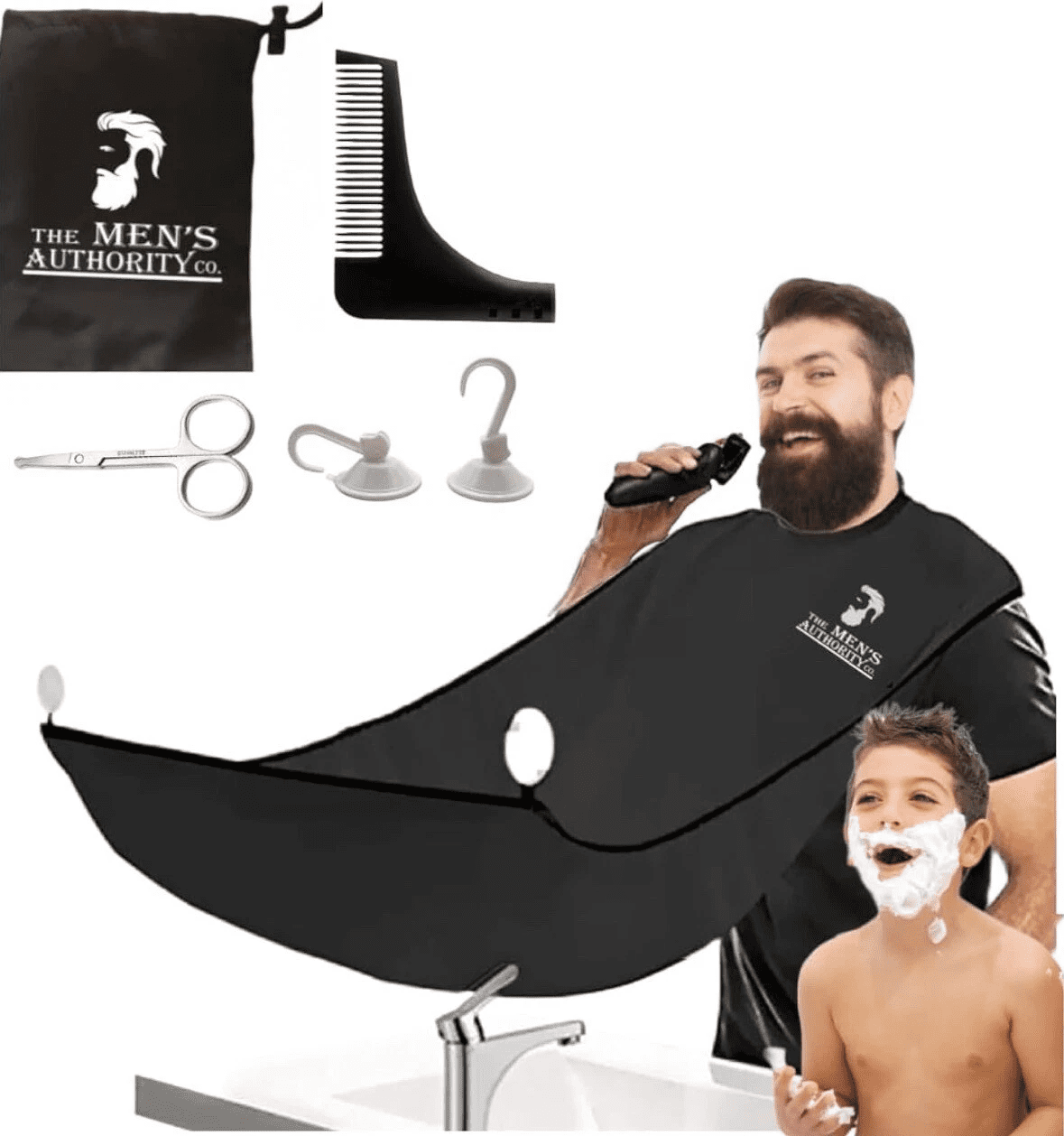 Beard Bib Catcher Apron Cape Mustache Shaving Cloth Set for Men Comb ...