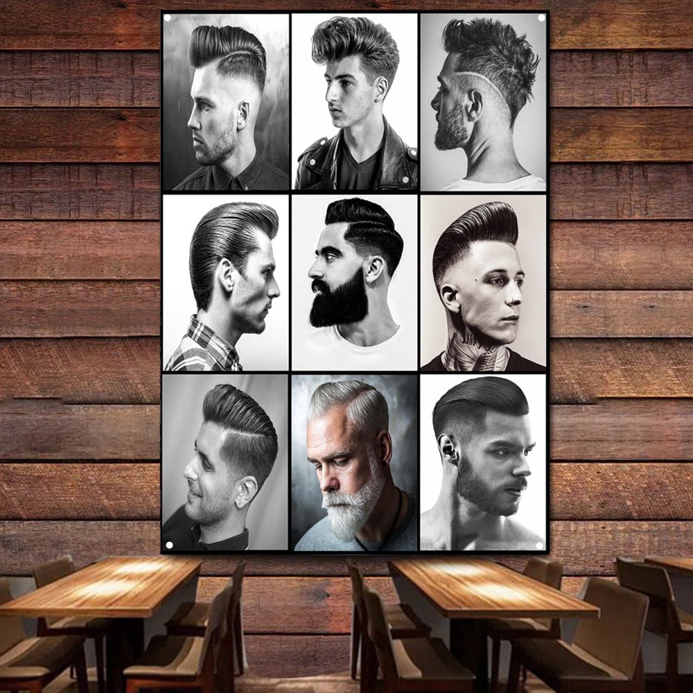 Beard Coiffure Hairstyles for Men 38" x 57" Retro Barber Shop Signboard ...