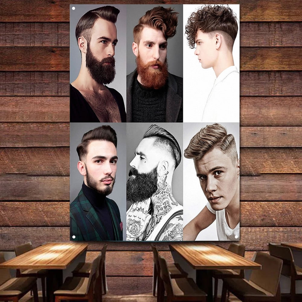 Beard Coiffure Hairstyles for Men Retro Barber Shop Signboard Wall ...