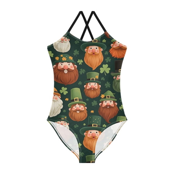 Beard Green Elf Pattern Girls' One-Piece Swimwear 3T-10T Soft Stretchy ...