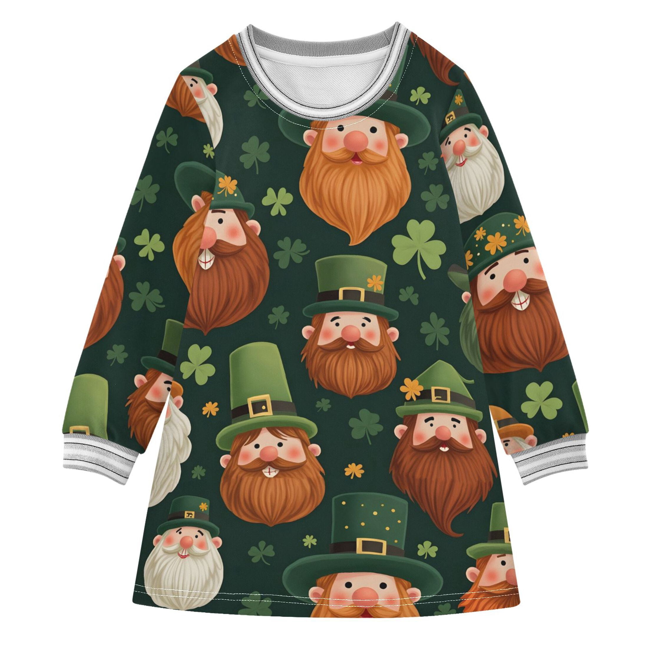 Beard Green Elf Pattern Girls'long-sleeved dress Thickened A-dress Warm ...