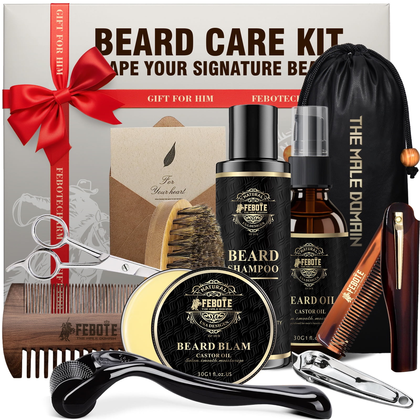 Beard Growth Kit for Men with Biotin - Grooming Balm, Oil, Shampoo ...