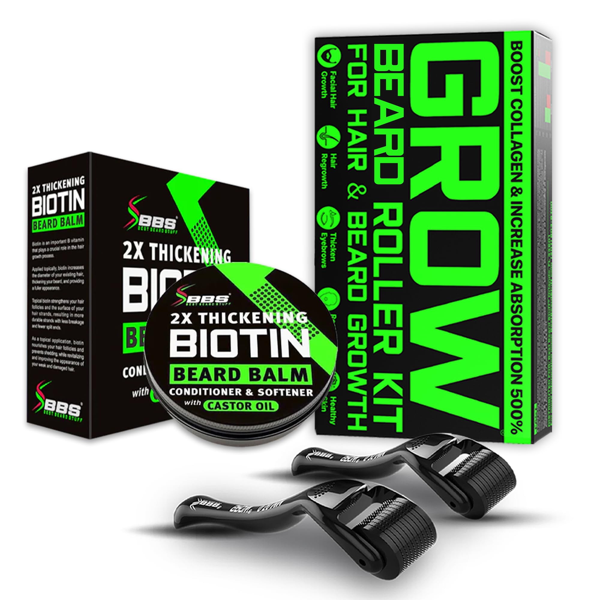 Beard Growth Kit w/ BIOTIN Beard Balm for Men 2X Beard Thickener ...