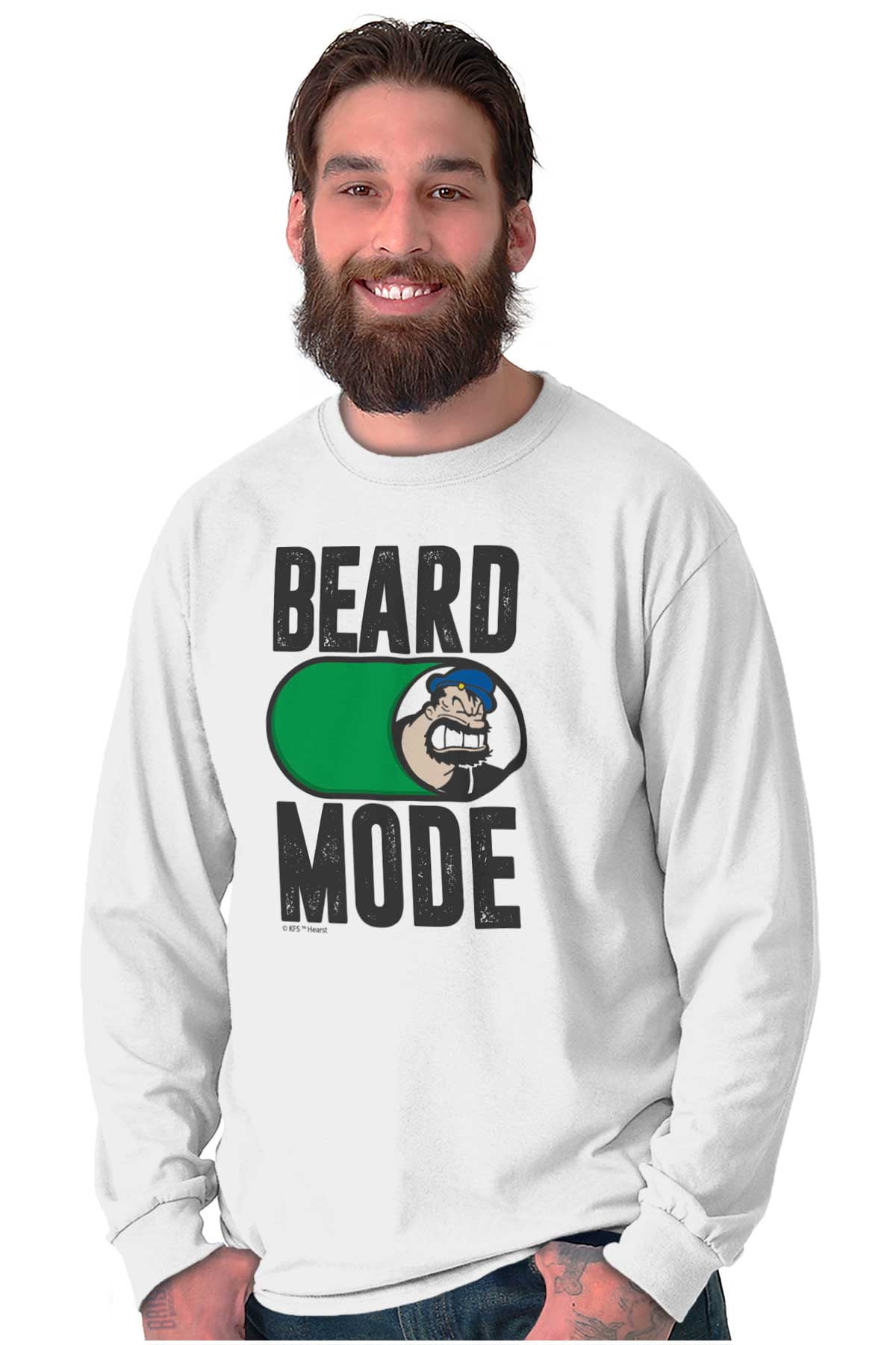 Beard Mode On Bluto Funny Bearded Men's Long Sleeve Tee T Shirt Brisco ...