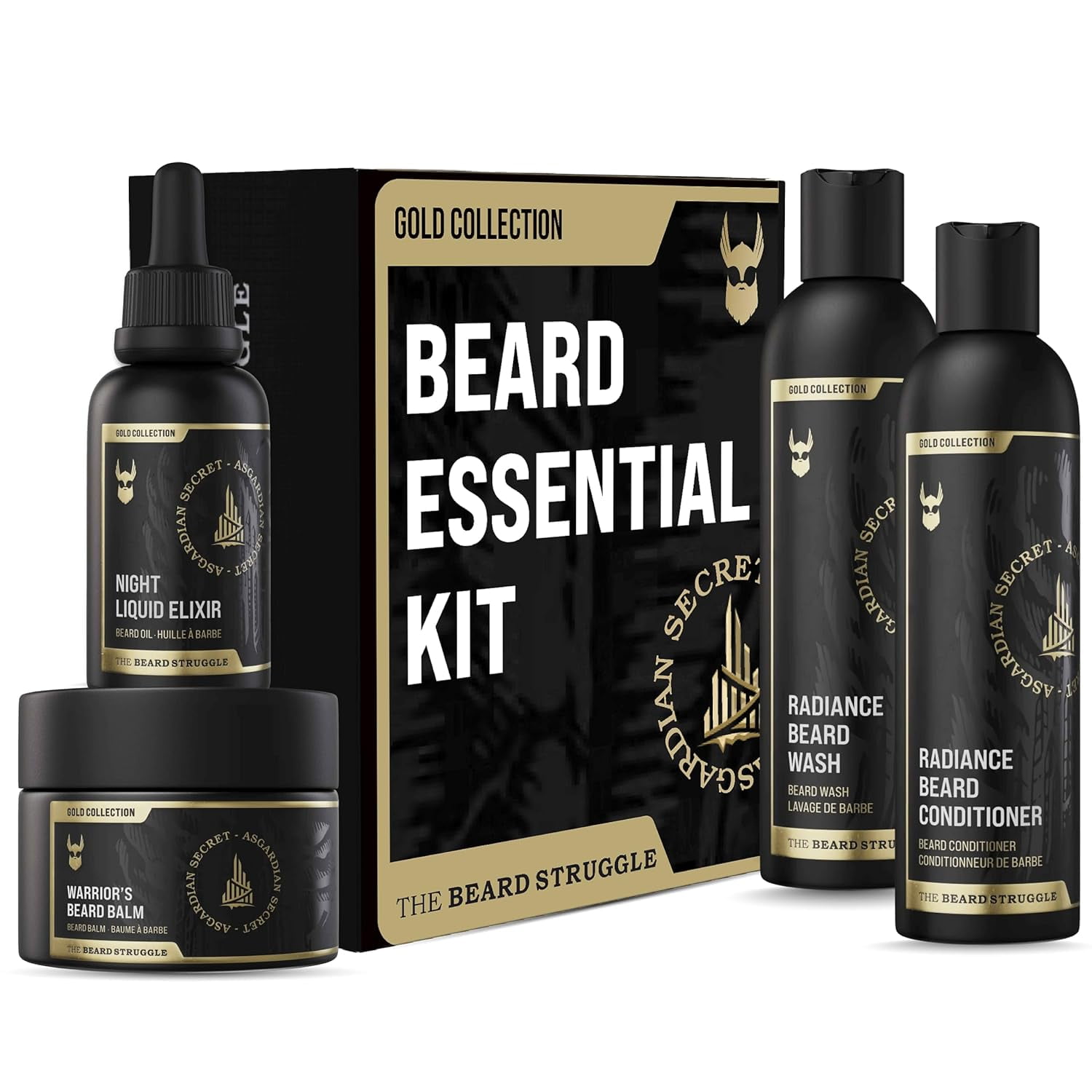 The Beard Struggle Men's Beard Grooming Kit with Balm, Oil, Wash ...