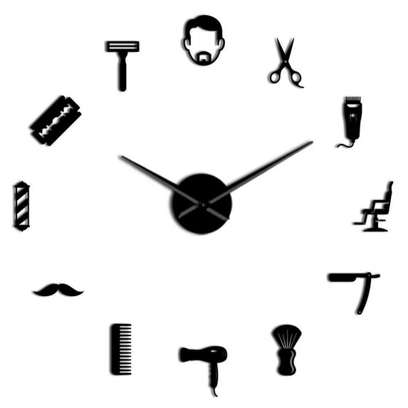 Beard Style Barber Shop Frameless Wall Clock Stickers, DIY Modern ...