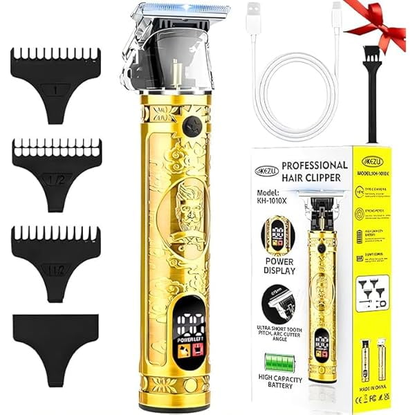 Beard Trimmer Men Hair Clippers: Golden Electric Razor Shavers with LCD ...