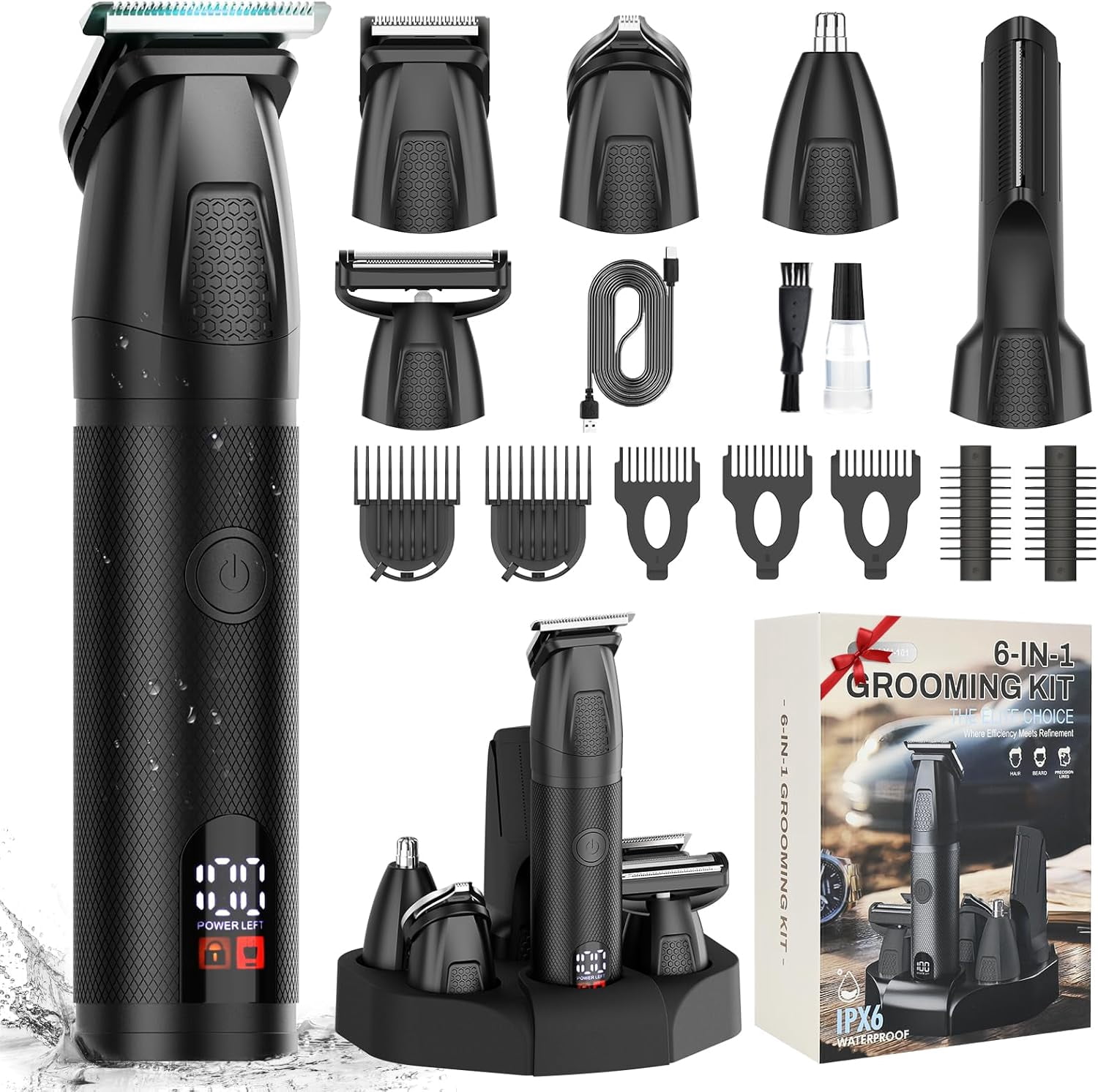 Beard Trimmer for Men Professional with Hair Clippers 6-in-1 Cordless ...