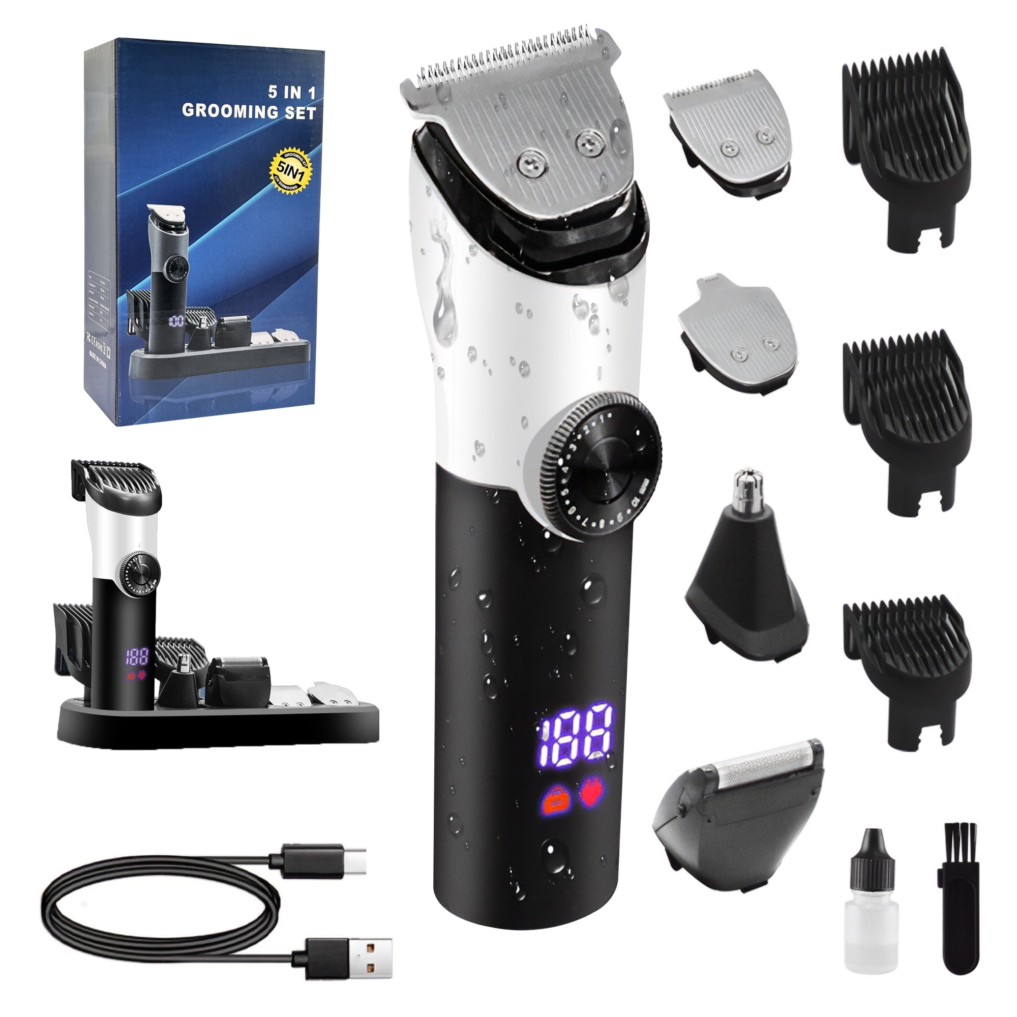 Beard Trimmer for Men - 5-in-1 Professional Electric Hair Clippers with ...