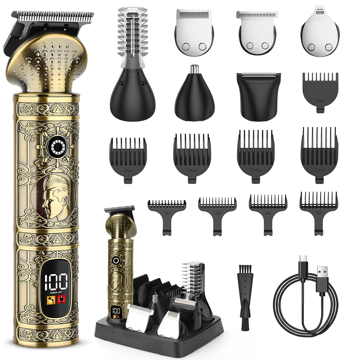 Beard Trimmer for Men, 6 in 1 Waterproof T-Blade Hair Clippers ...