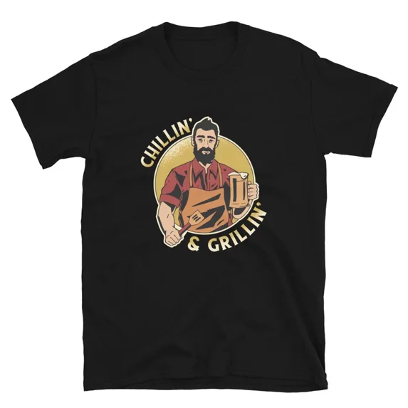 Bearded Bbq Man Chillin And Grillin Humor Graphic Novelty Gift TShirt ...