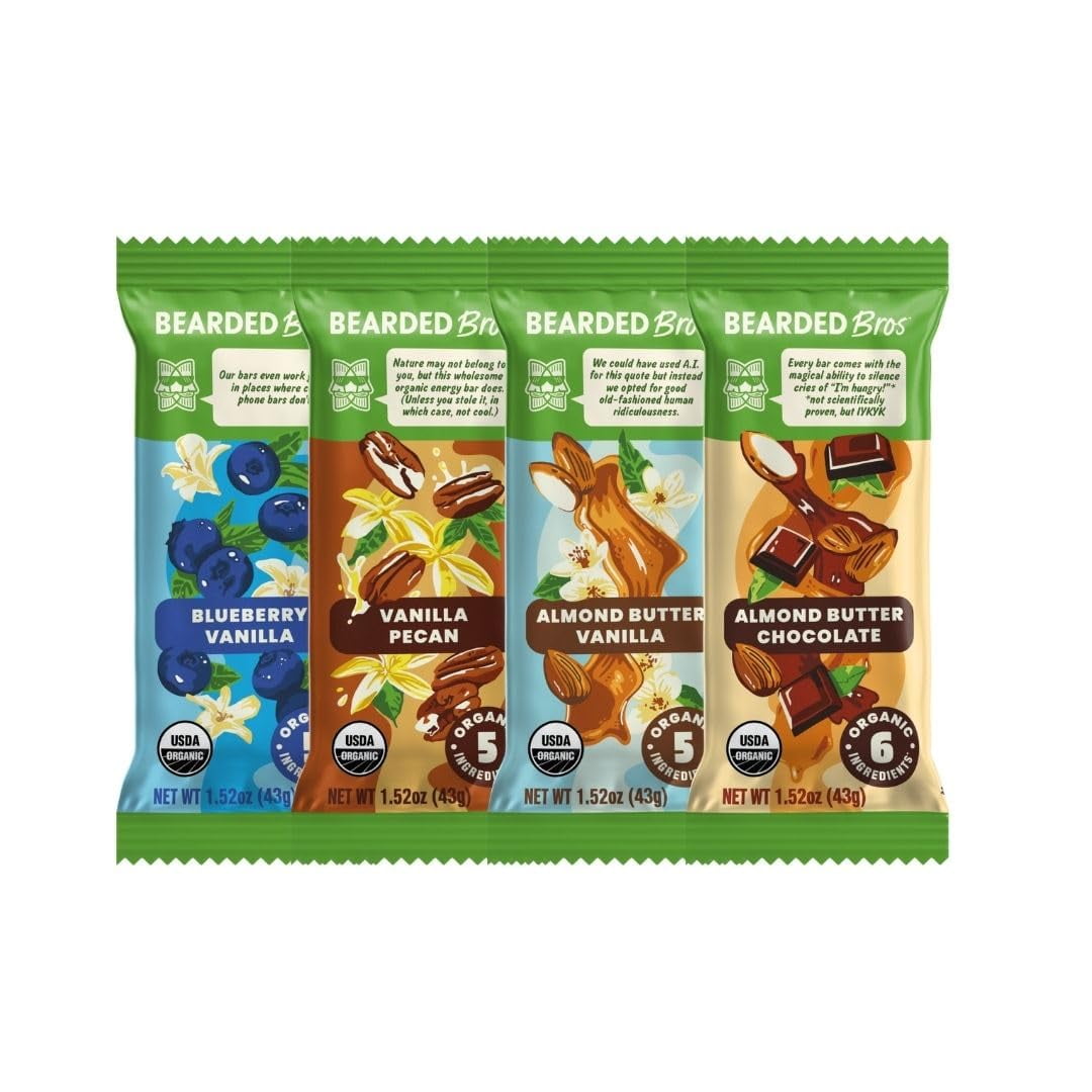 Bearded Brothers, Organic Vegan MZF22 Protein Energy Bars, 4 Flavor ...