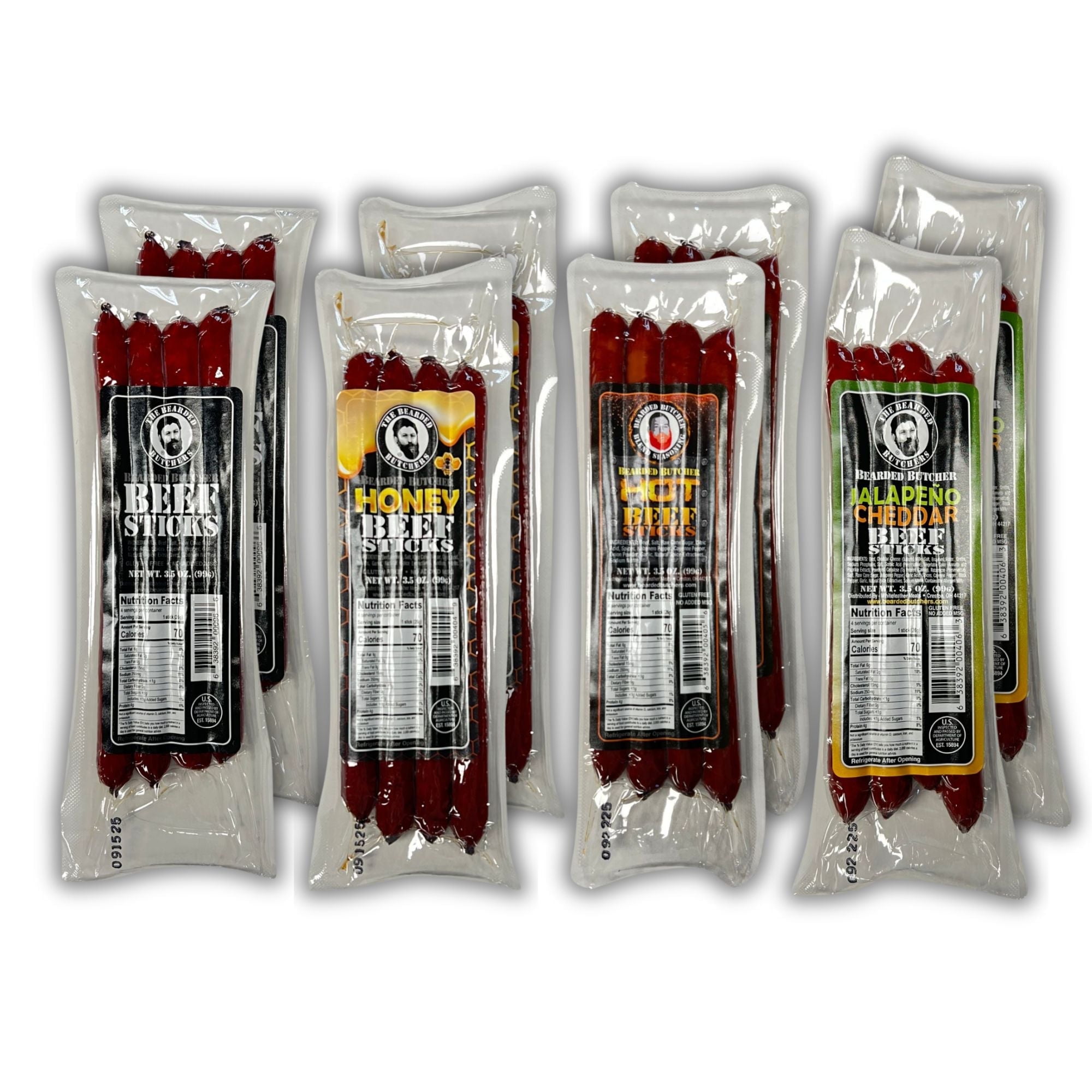 Bearded Butcher Beef Stick Variety Pack, 8 Count – Original, Honey, Hot ...