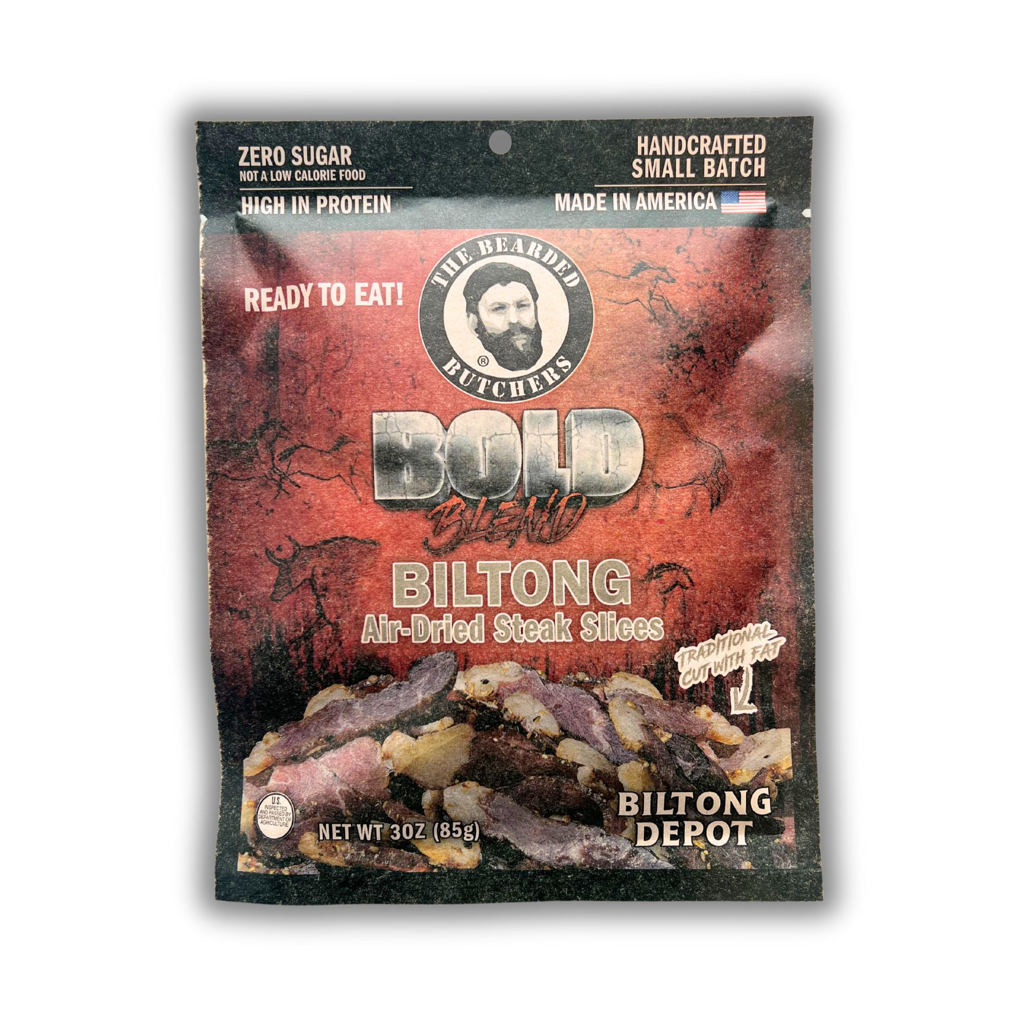 Bearded Butchers Bold Blend Biltong, 3 oz – Air-Dried Beef Snack, High ...