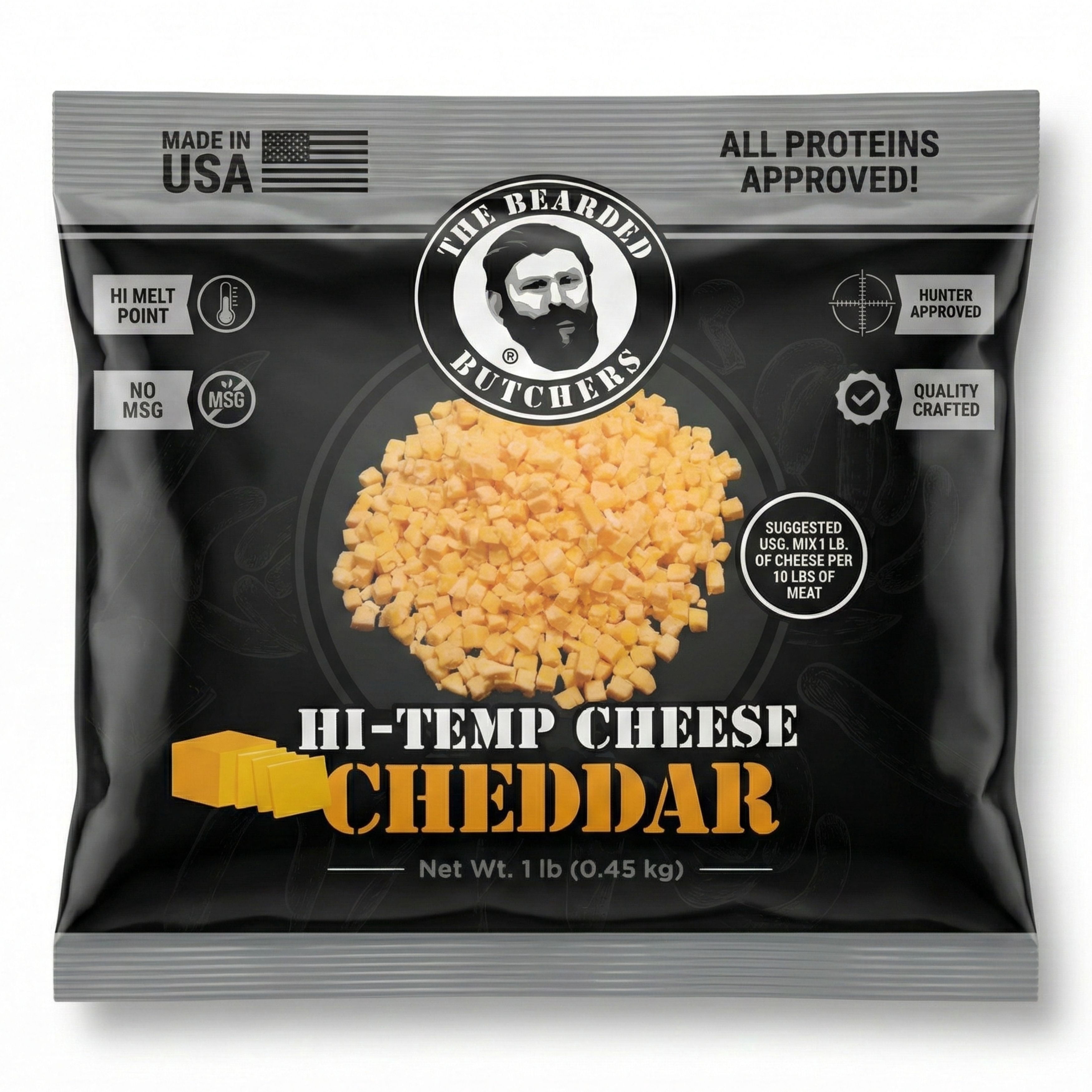 The Bearded Butchers High-Temp Cheddar Cheese, 1 lb Bag, 1/4-inch Cubes ...