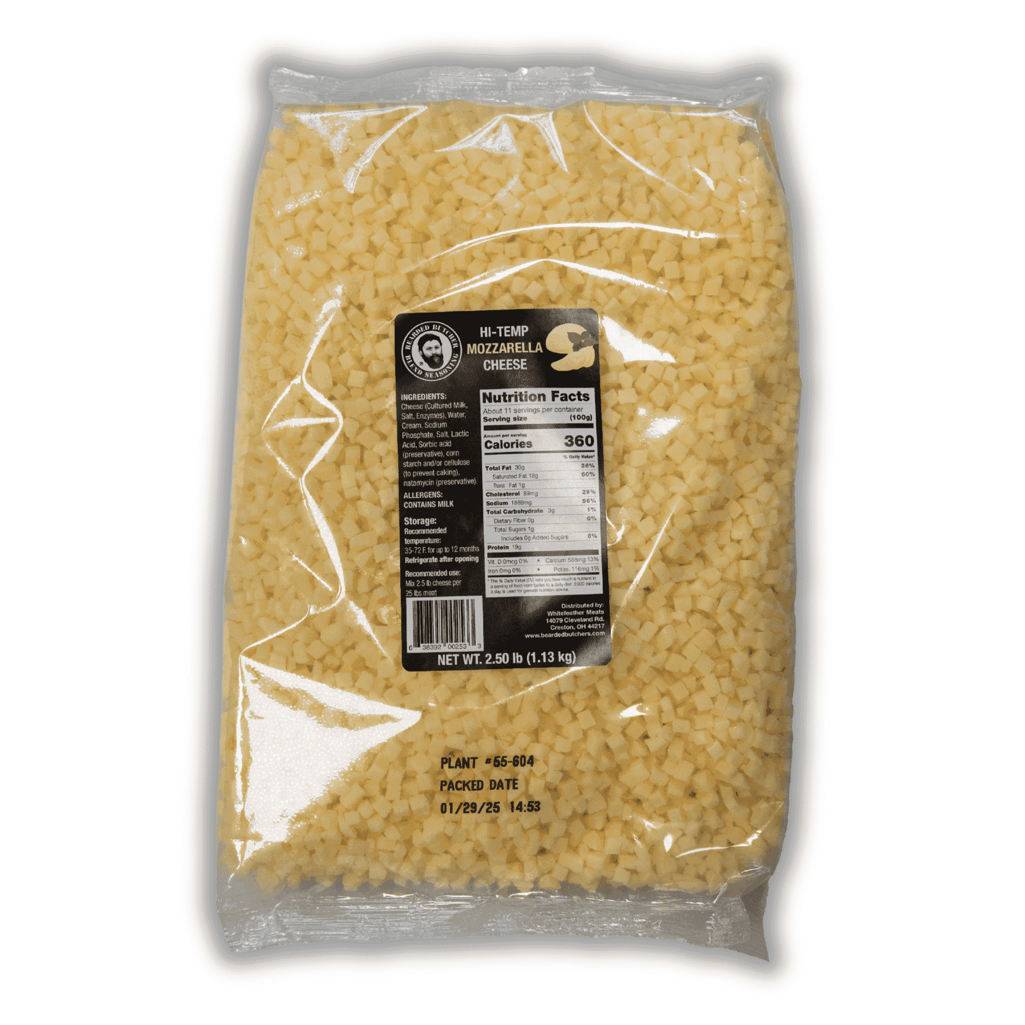 Bearded Butchers High-Temp Mozzarella Cheese 2.5 lb Bag – Diced, Non ...