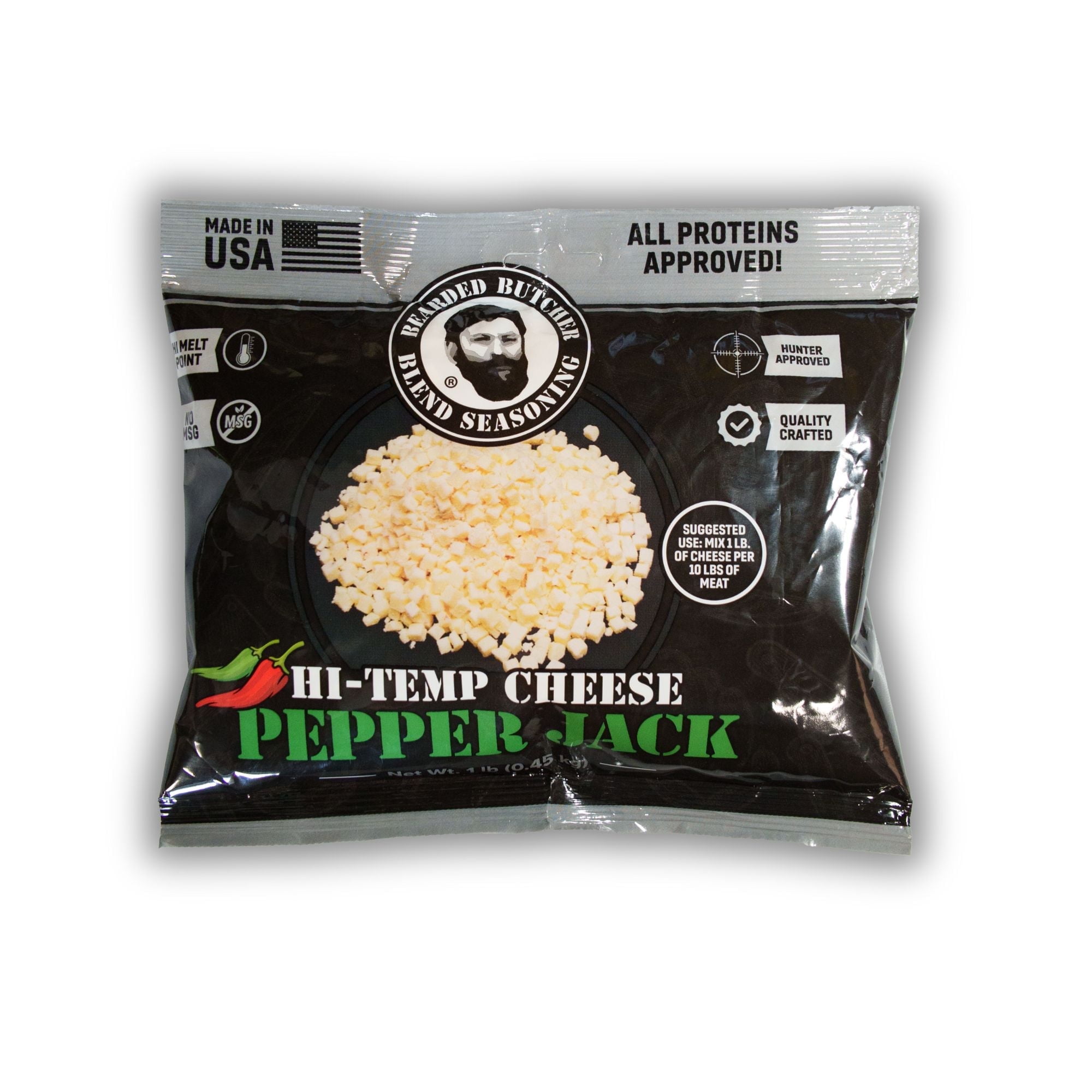 The Bearded Butchers High-Temp Pepper Jack Cheese, 1 lb Bag, 1/4-inch Cubes, Shelf-Stable, 400°F ...