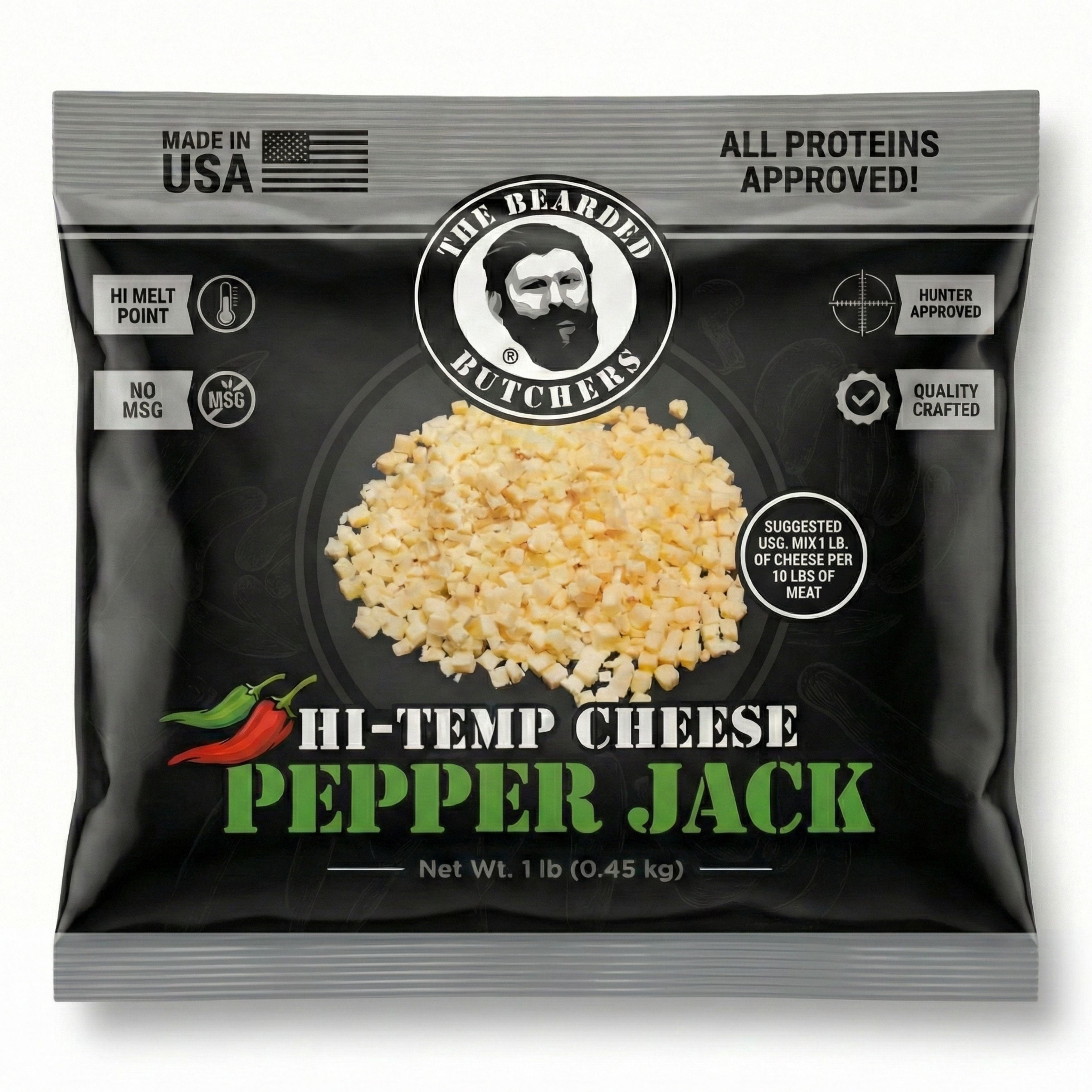 The Bearded Butchers High-Temp Pepper Jack Cheese, 1 lb Bag, 1/4-inch ...