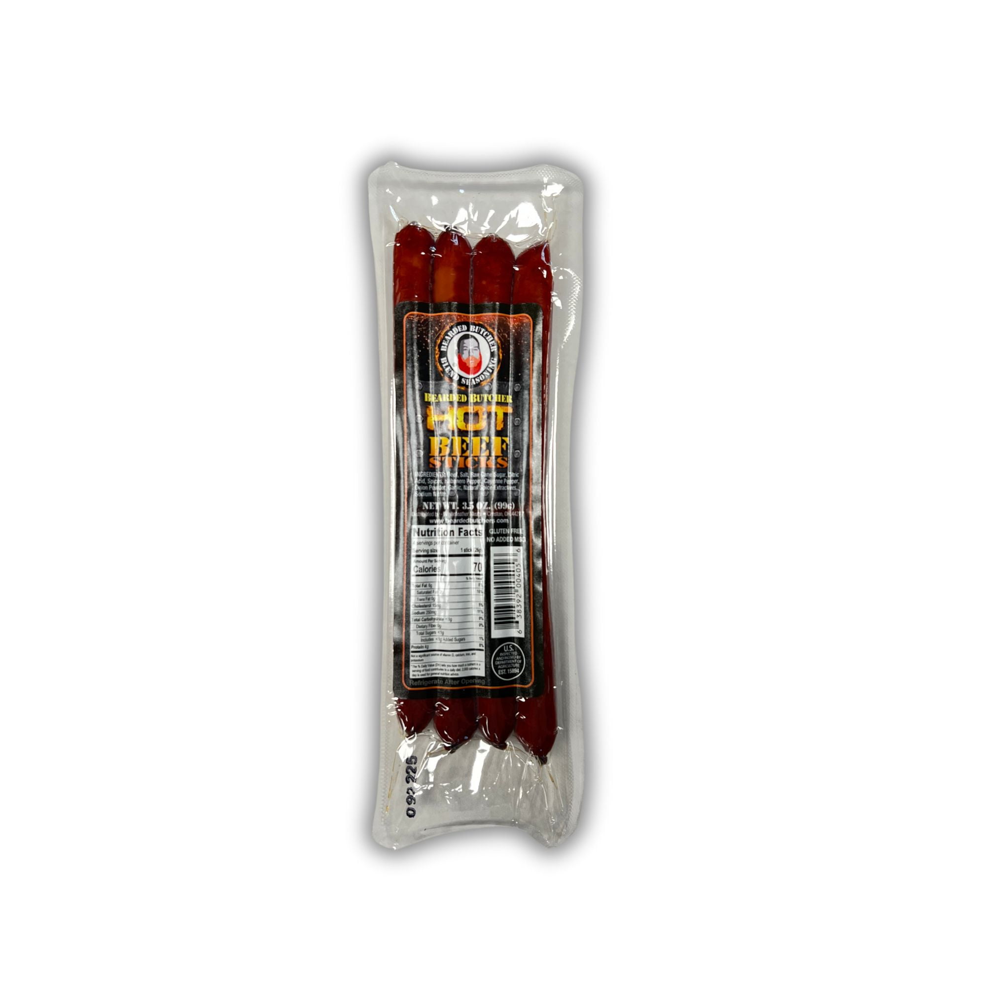 Bearded Butchers Hot Beef Sticks, 3.5 oz, 4 Stick per Pack, 16g Protein ...