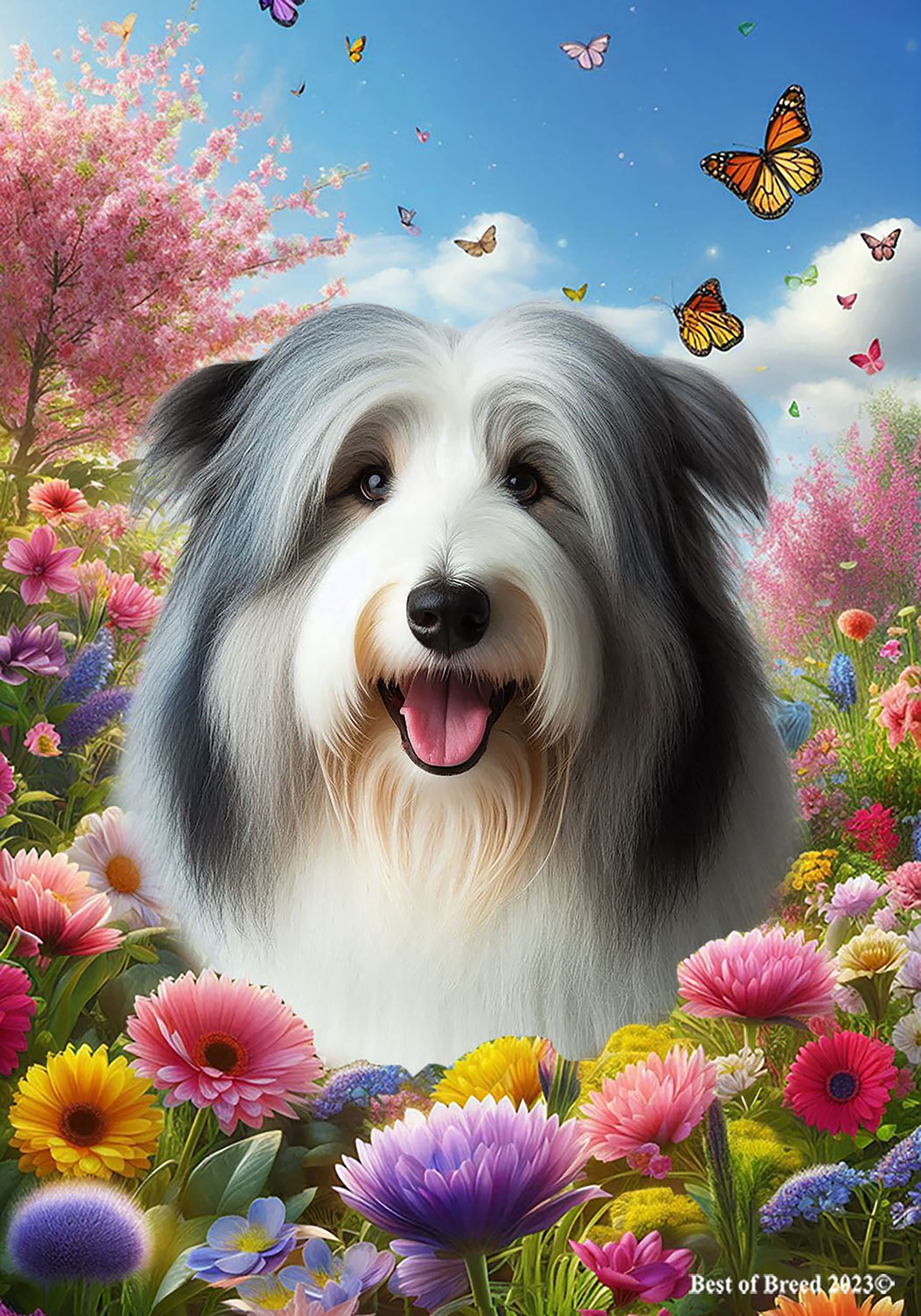 Bearded Collie Blue/White - Best of Breed Spring Butterfly Outdoor ...
