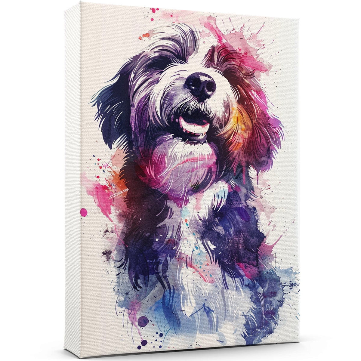Bearded Collie Canvas Wall Art, Modern Cute Colorful Bearded Collie ...