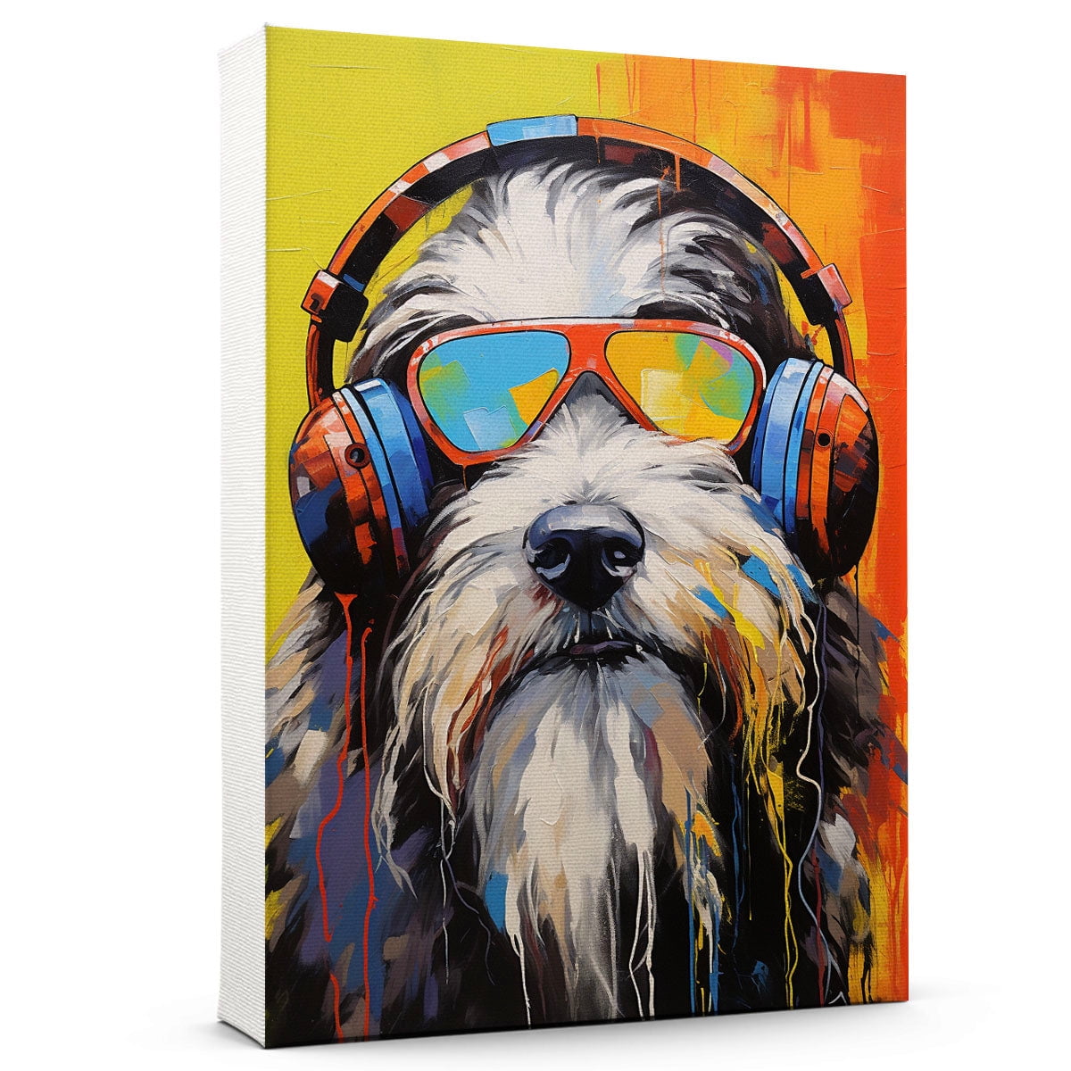 Bearded Collie Dog Canvas Art With Headphones Graffiti Art Abstract ...