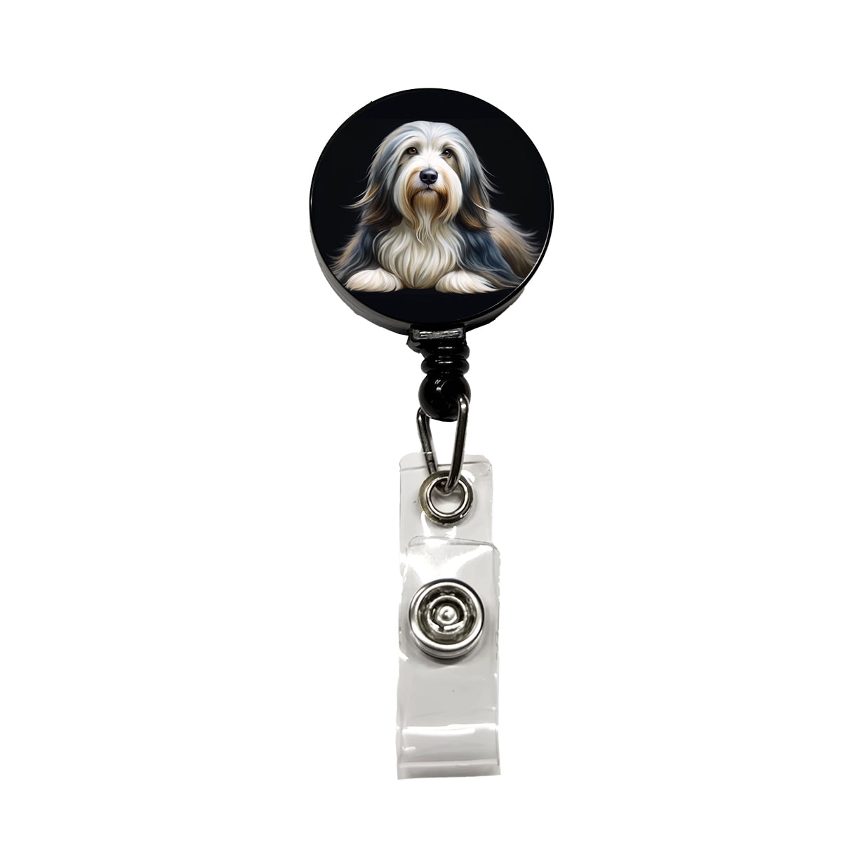Bearded Collie Dog Illustration Retractable Reel ID Badge Key Card Name ...