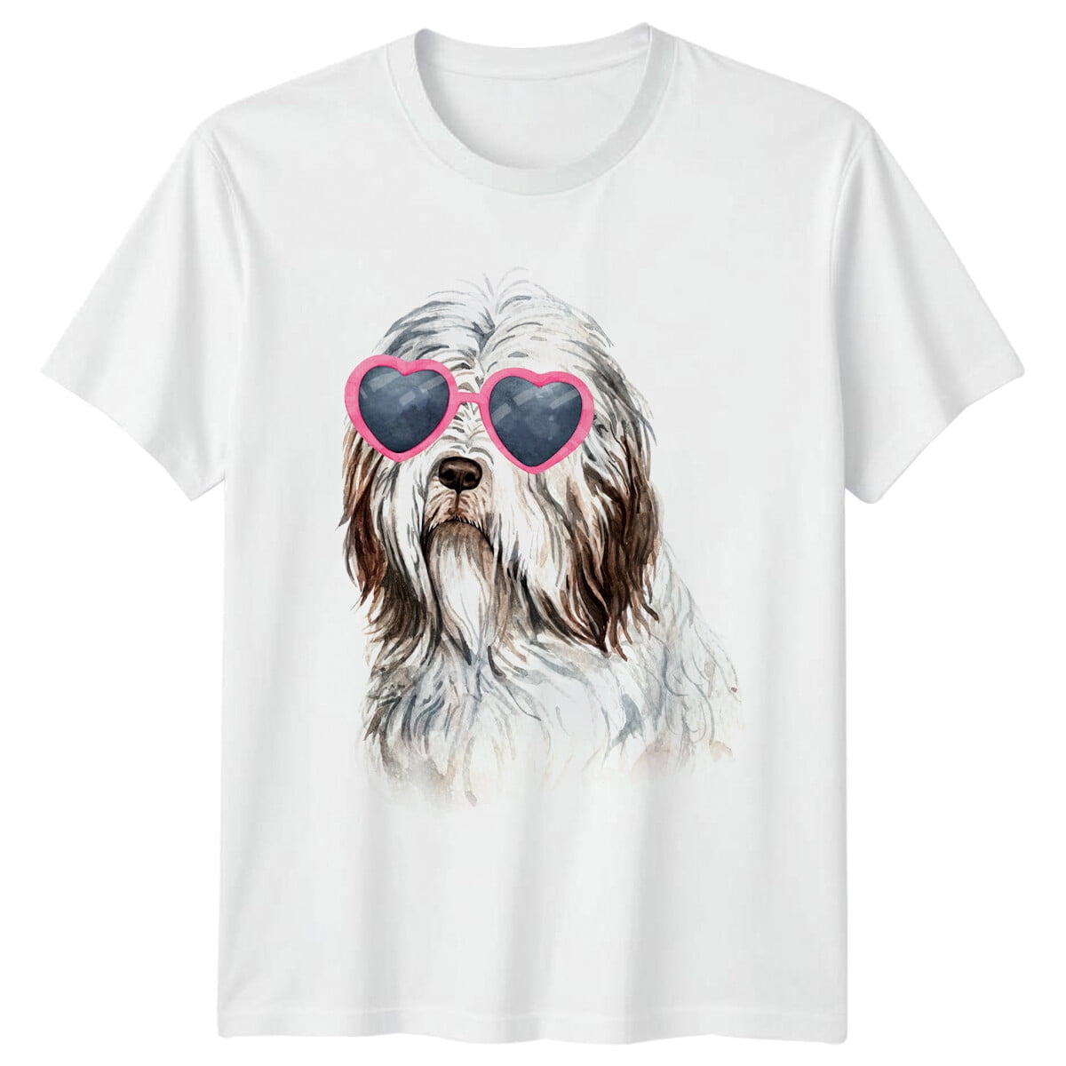 Bearded Collie Dog Wearing Heart Sunglasses Mens T-Shirt - Walmart.com