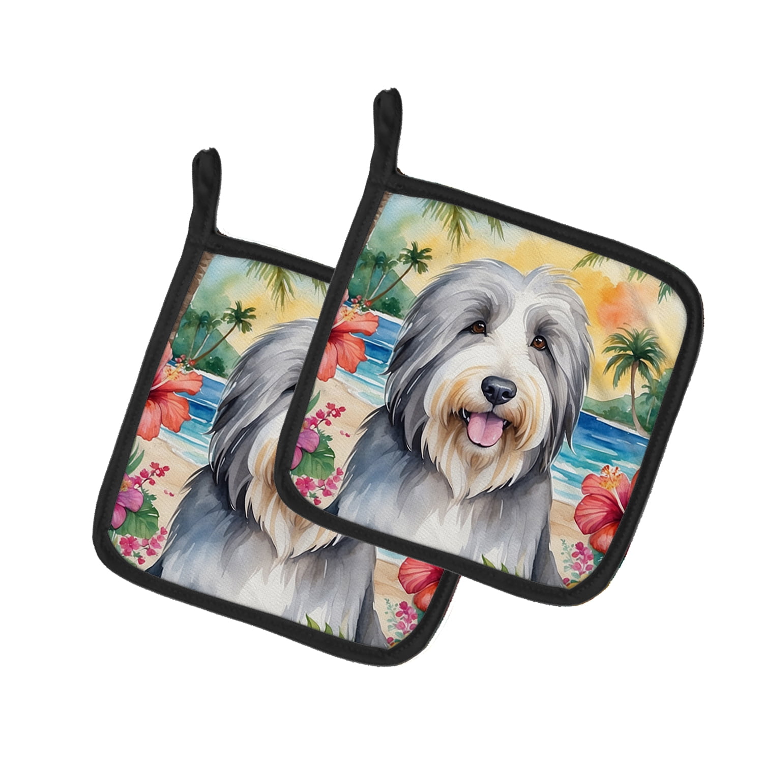 Bearded Collie Luau Pair of Pot Holders - Walmart.com