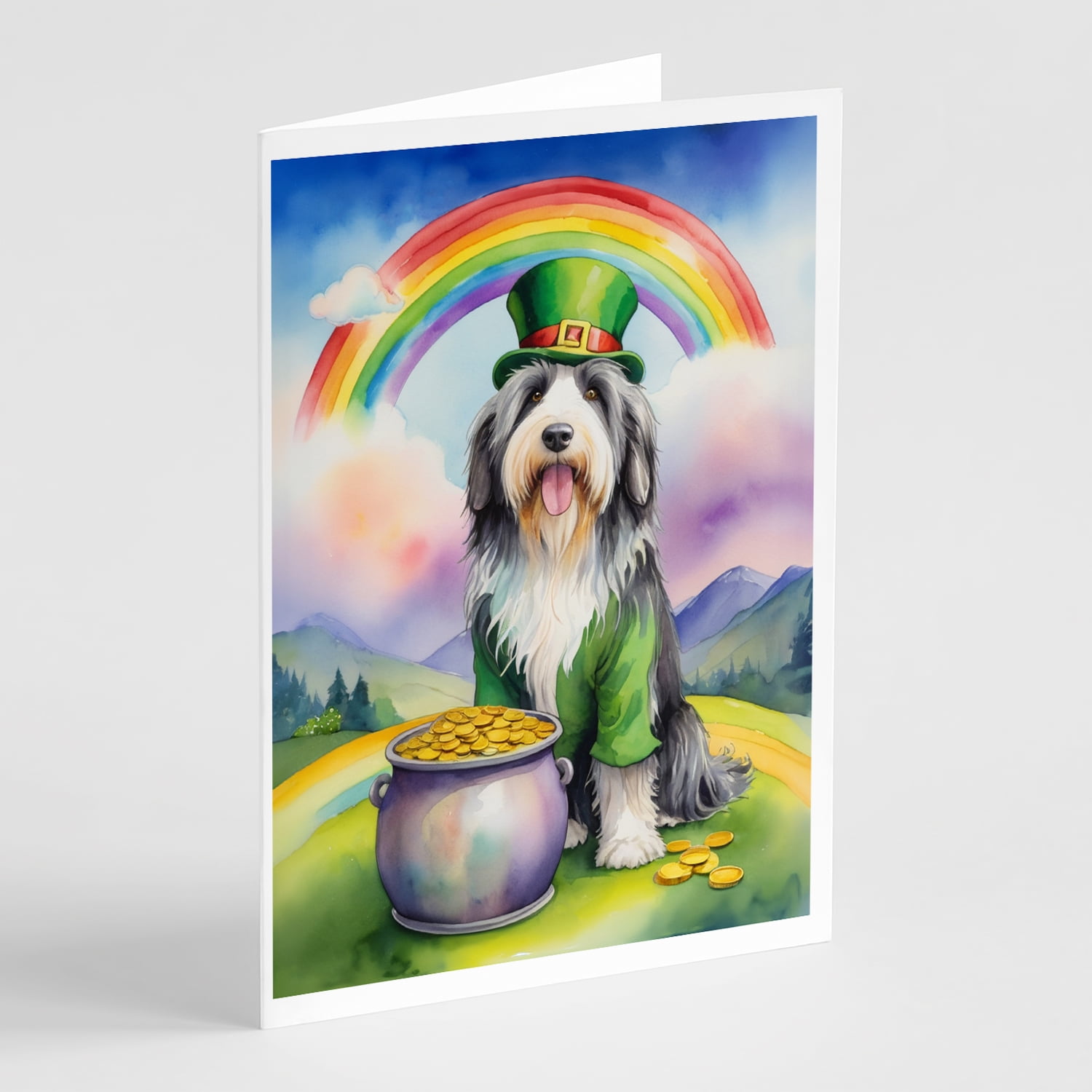 Bearded Collie St Patrick's Day Greeting Cards Pack of 8 7 in x 5 in ...