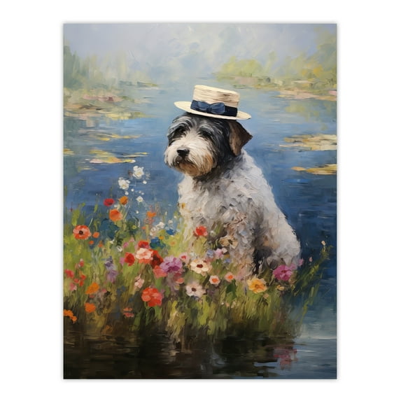 Bearded Collie Wearing Hat Claude Monet Style Dog Oil Painting Extra ...