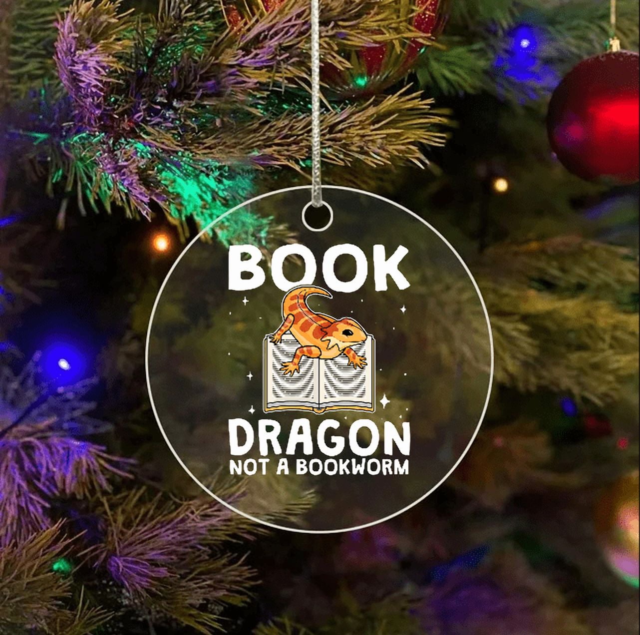Bearded Dragon Lizard Pun Book Dragon Not A Bookworm Reading Ornament ...