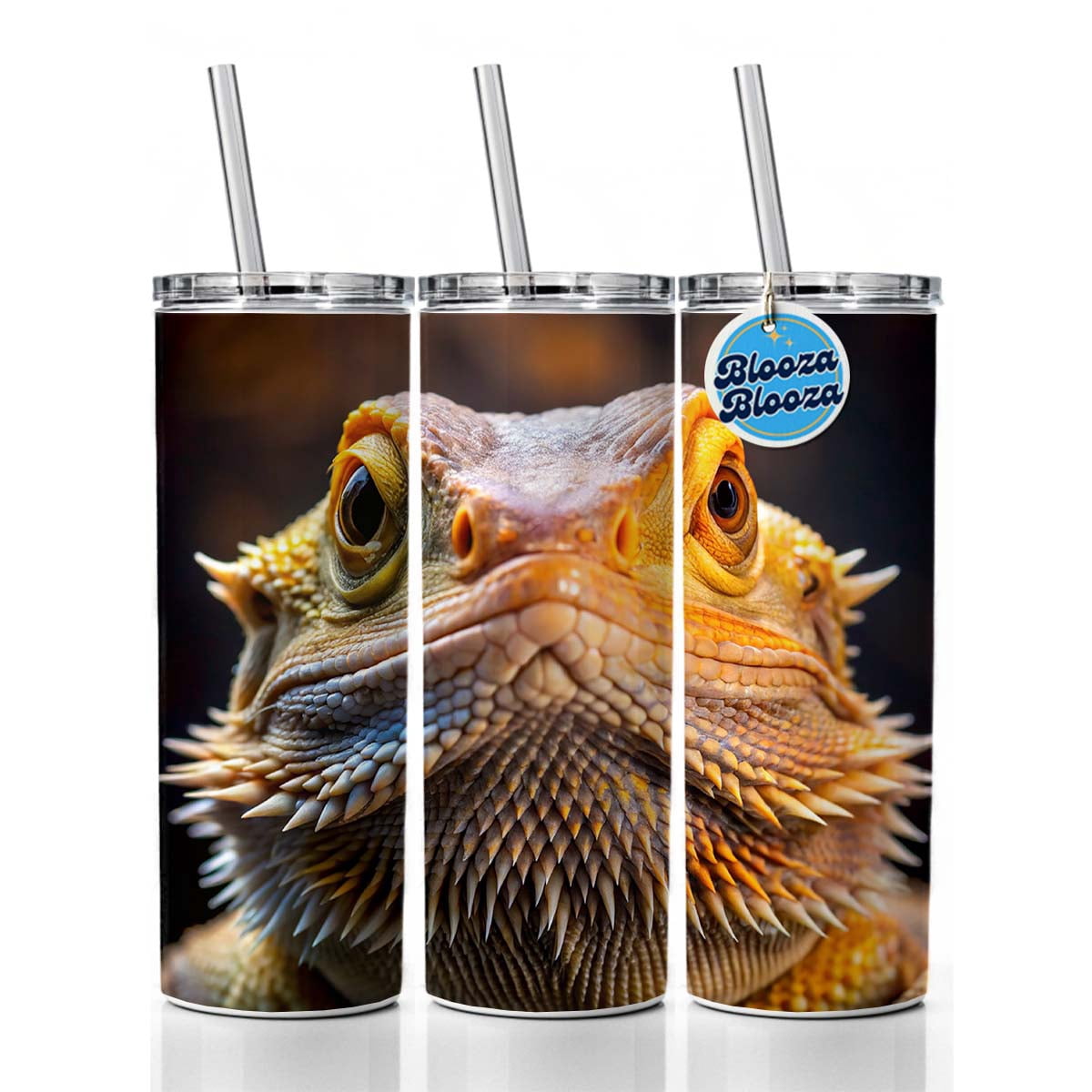 Bearded Dragon Lizard Reptile Face 20oz Insulated Water Bottle Skinny ...