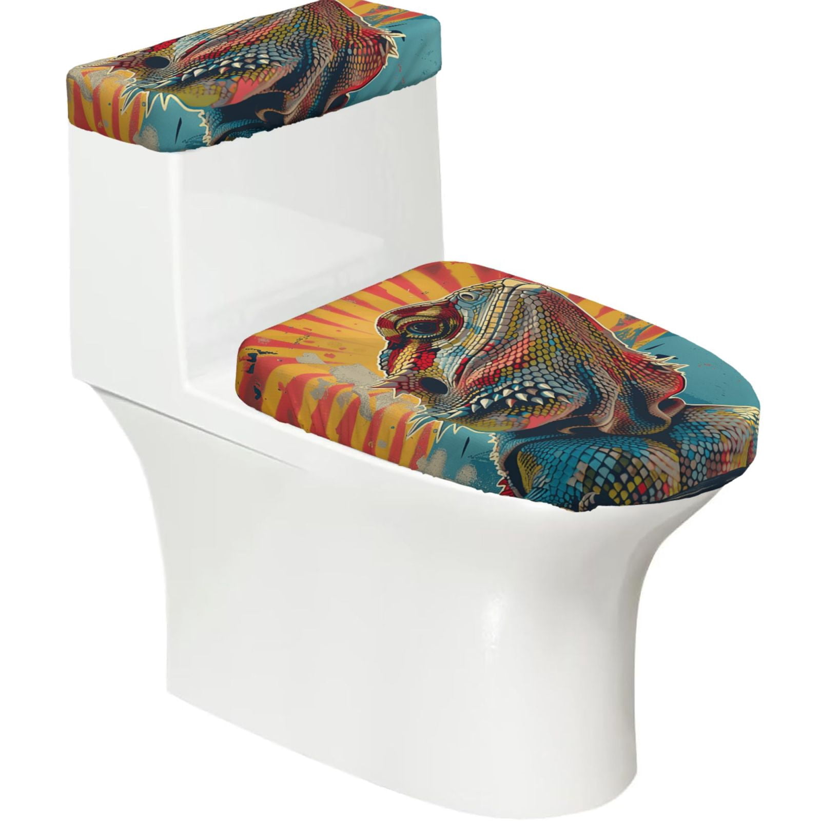 Bearded Dragon Lizards Retro 2-Piece Elastic Toilet Lid and Tank Cover ...